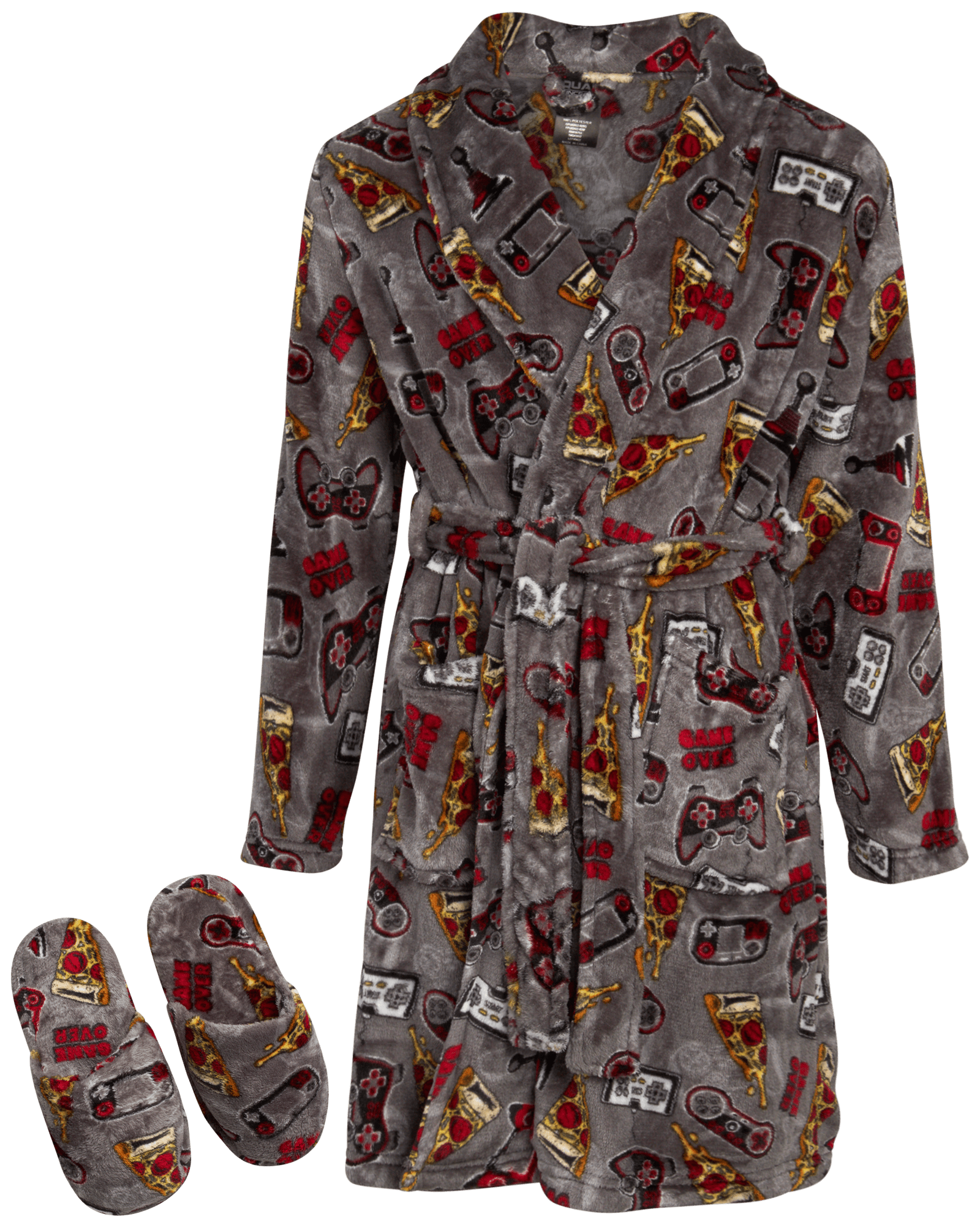 Quad Seven Boys' Plush Flannel Fleece Robe with Fuzzy Slippers and Belt ...