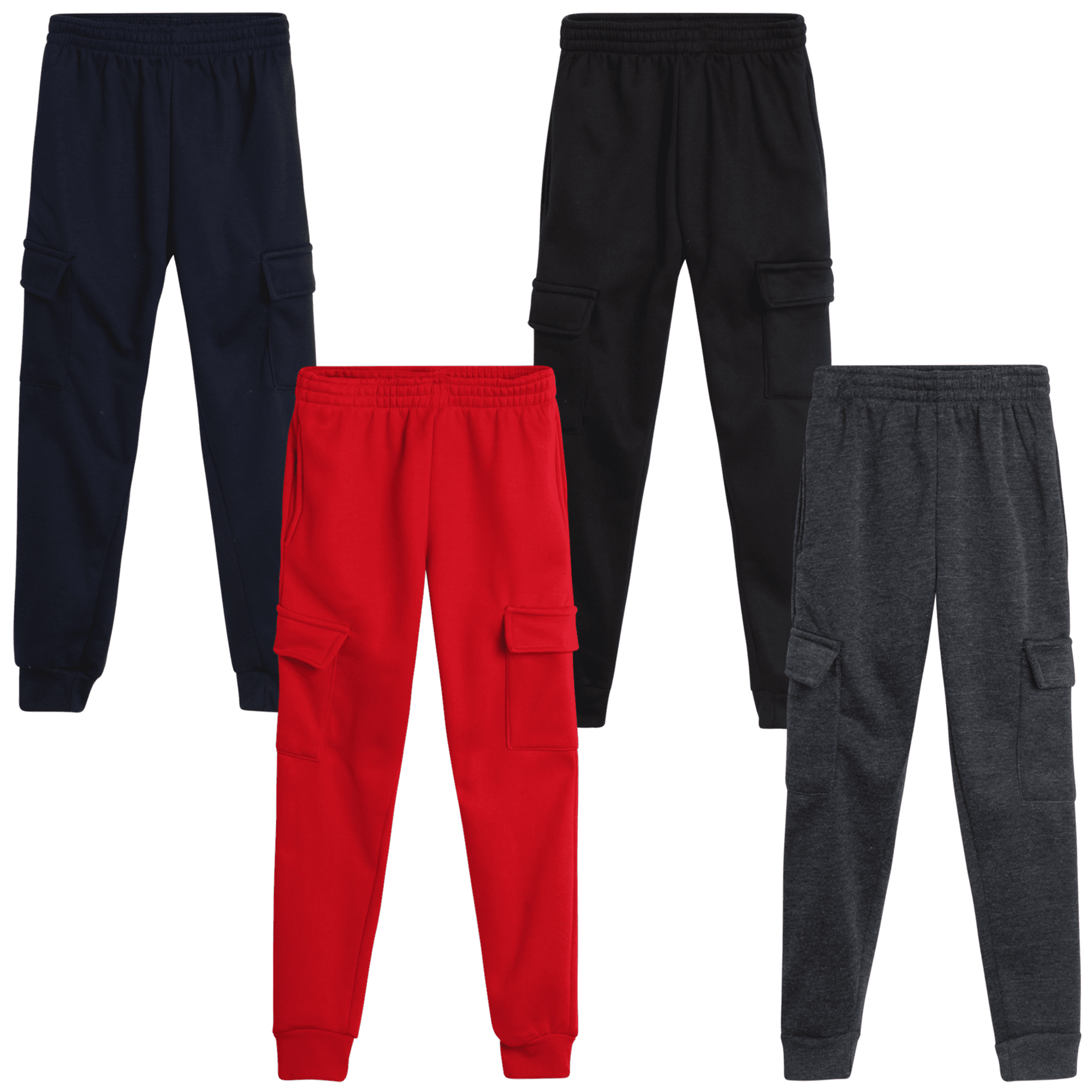 Quad Seven Boys' 4-Pack Fleece Cargo & Basic Jogger Sweatpants, Active ...