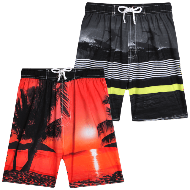 Quad Seven Boys' Swim Trunks - 2 Pack Quick Dry Board Shorts Bathing ...