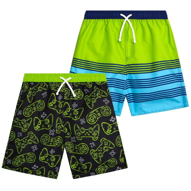 Quad Seven Boys' Swim Trunks - 2 Pack Quick Dry Board Shorts Bathing ...