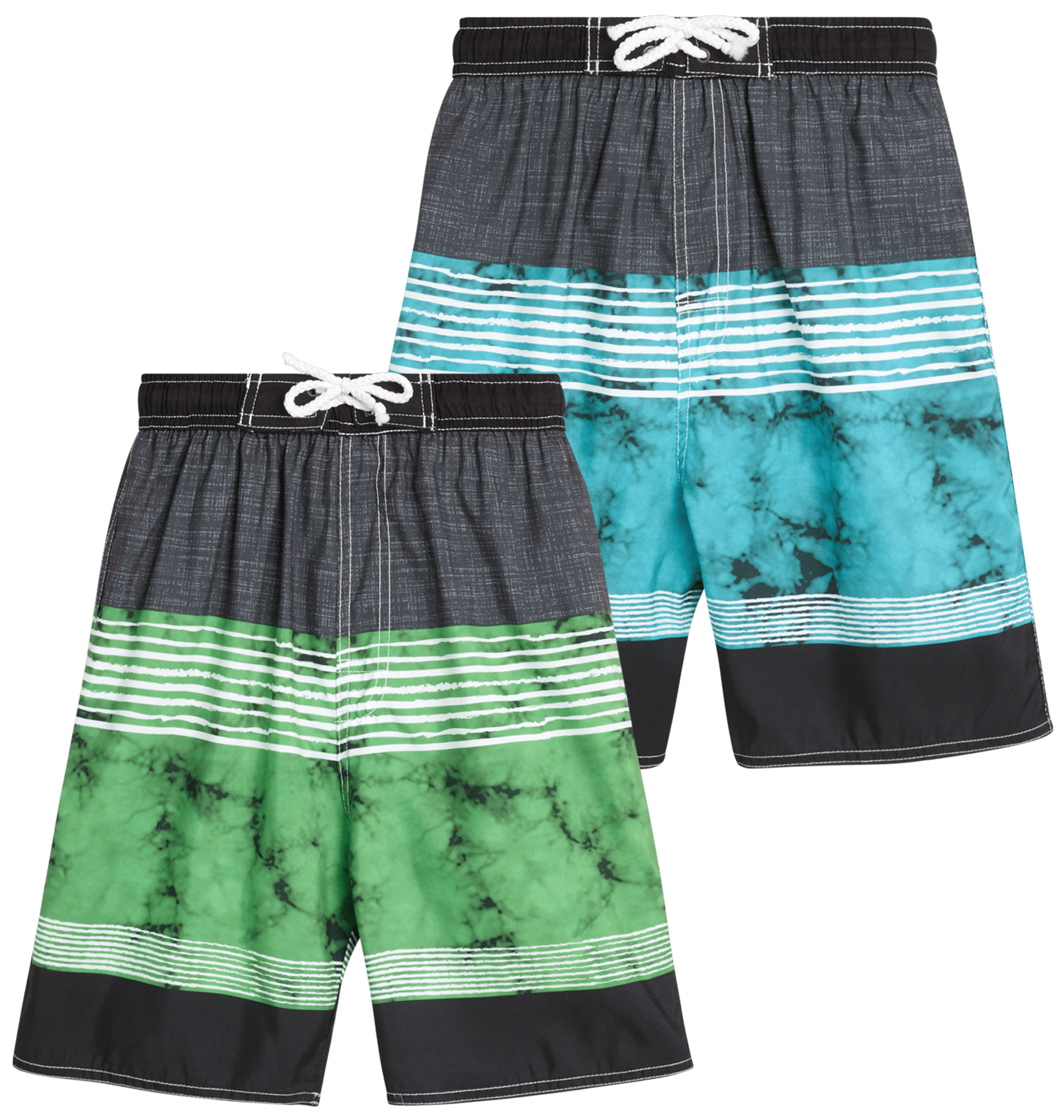 Quad Seven Boys' Swim Trunks - 2 Pack Striped Quick Dry Board Shorts ...