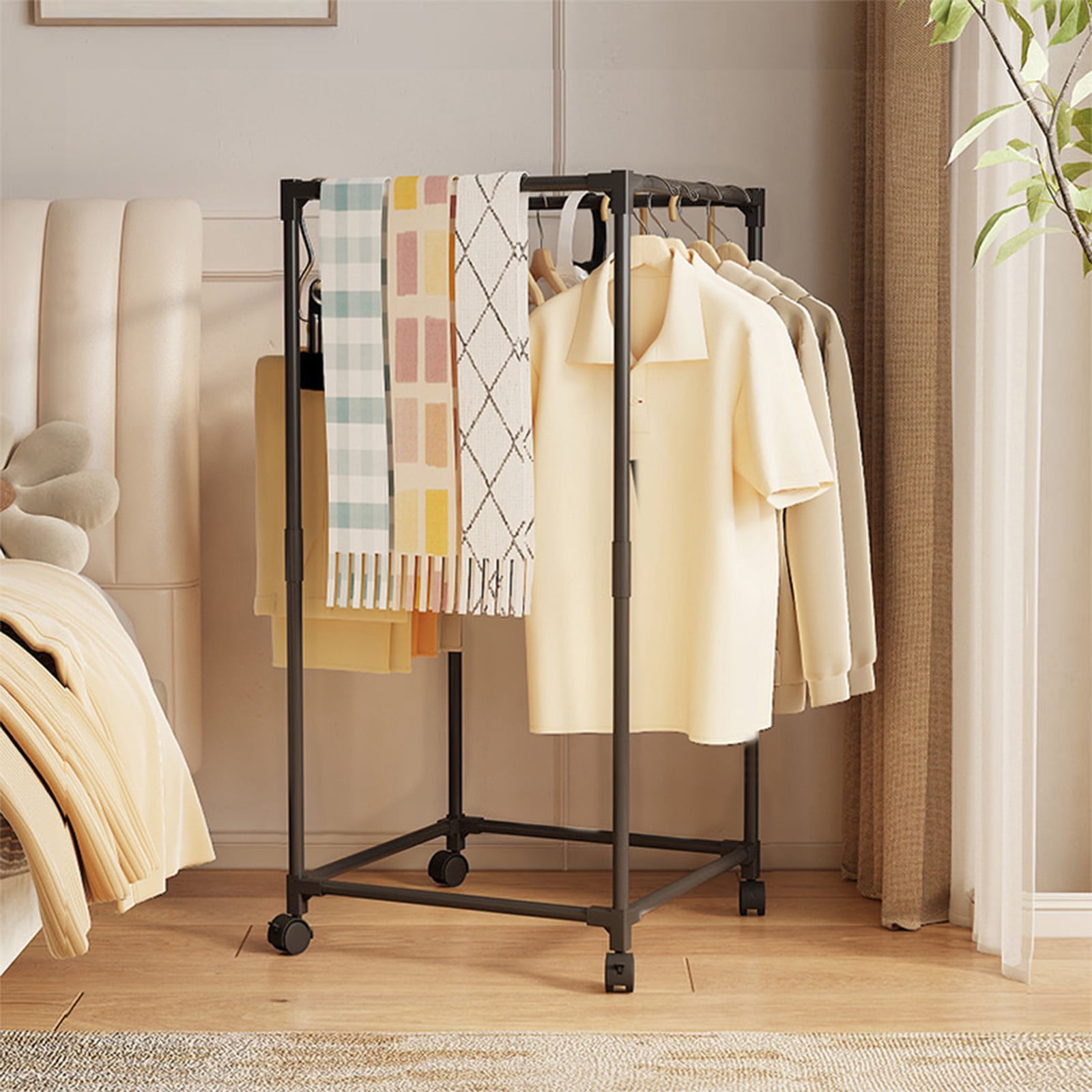 Quad-Sided Rotating Garment Display Stand - Mobile Indoor Clothes ...