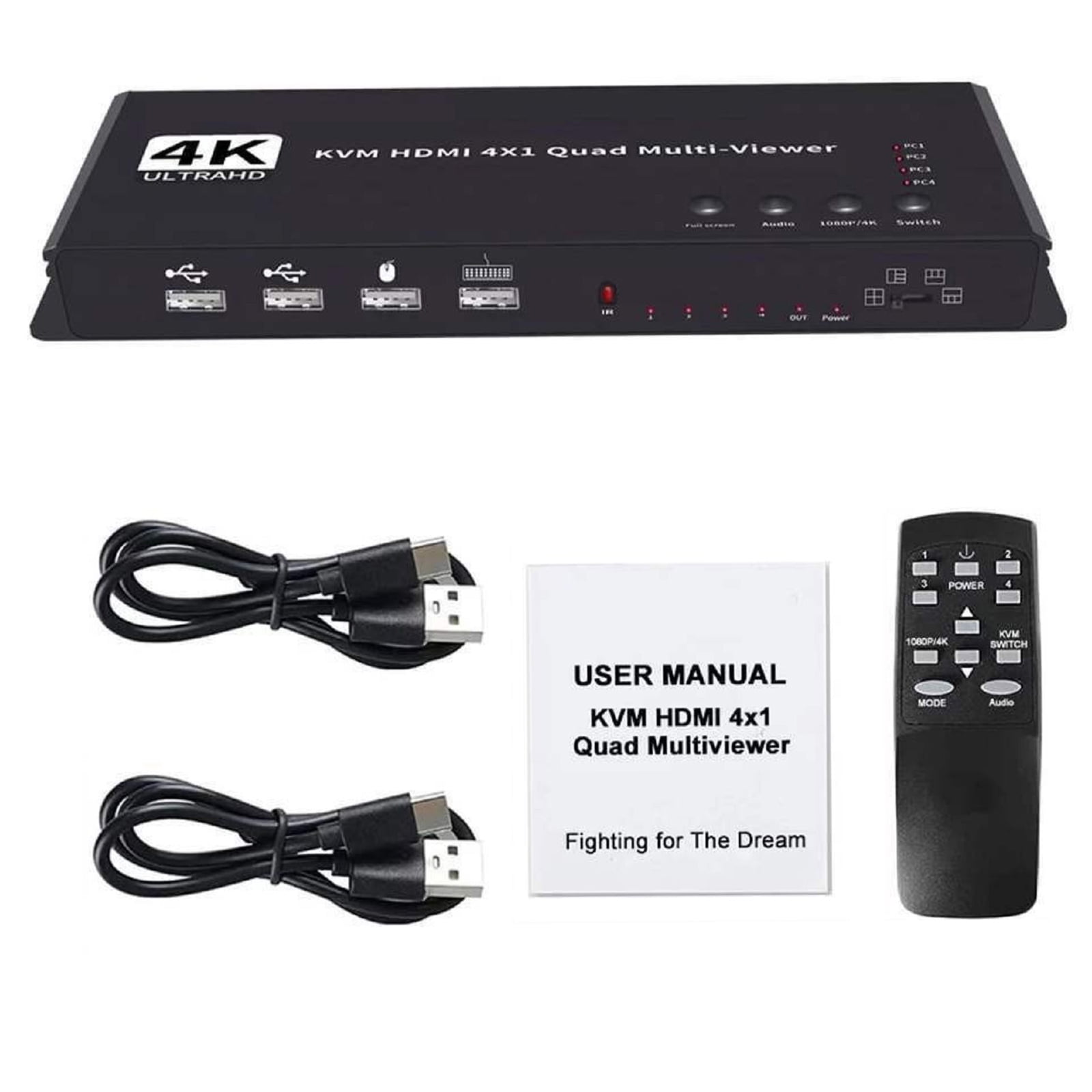 Quad for HDMI Multi-viewer Switcher 4K Resolution, IR Remote Control ...