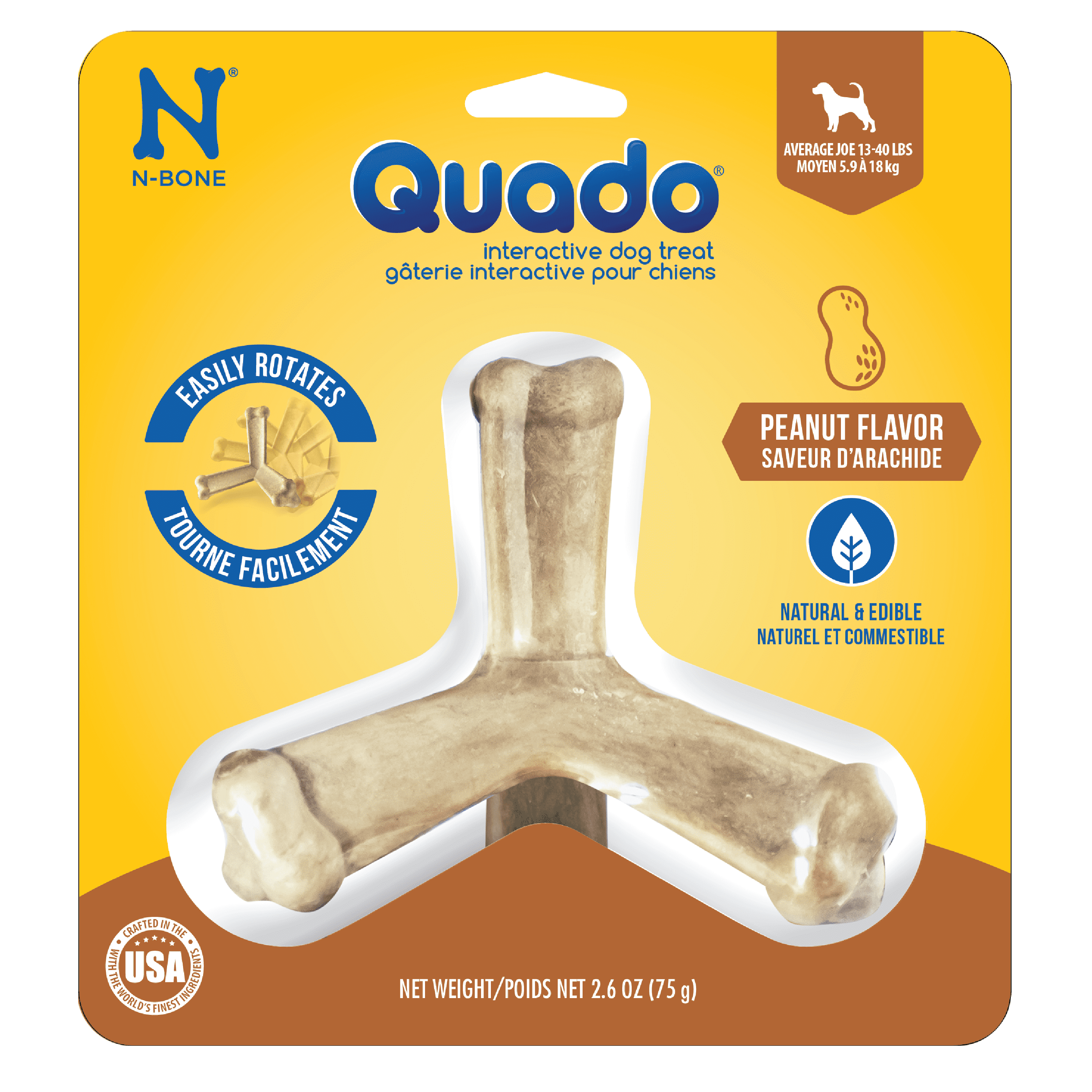 N-Bone® Quado® Dried Interactive Dog Chews, Peanut Flavor, Average Joe ...