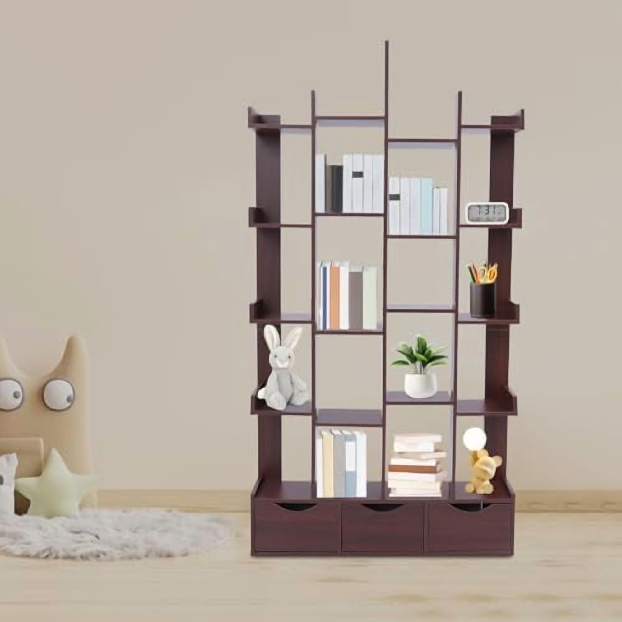 Quadruple Column 5 Tier Bookshelf, Tall Bookcase Organizer with 20 Open ...
