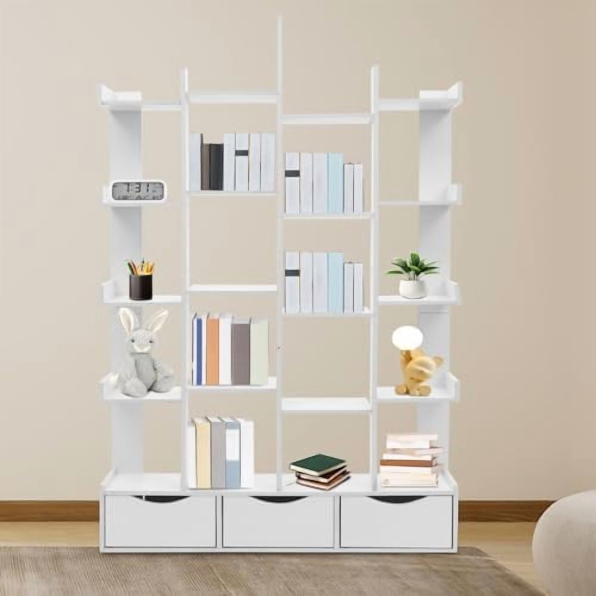 Quadruple Column 5 Tier Bookshelf, Tall Bookcase Organizer with 20 Open ...