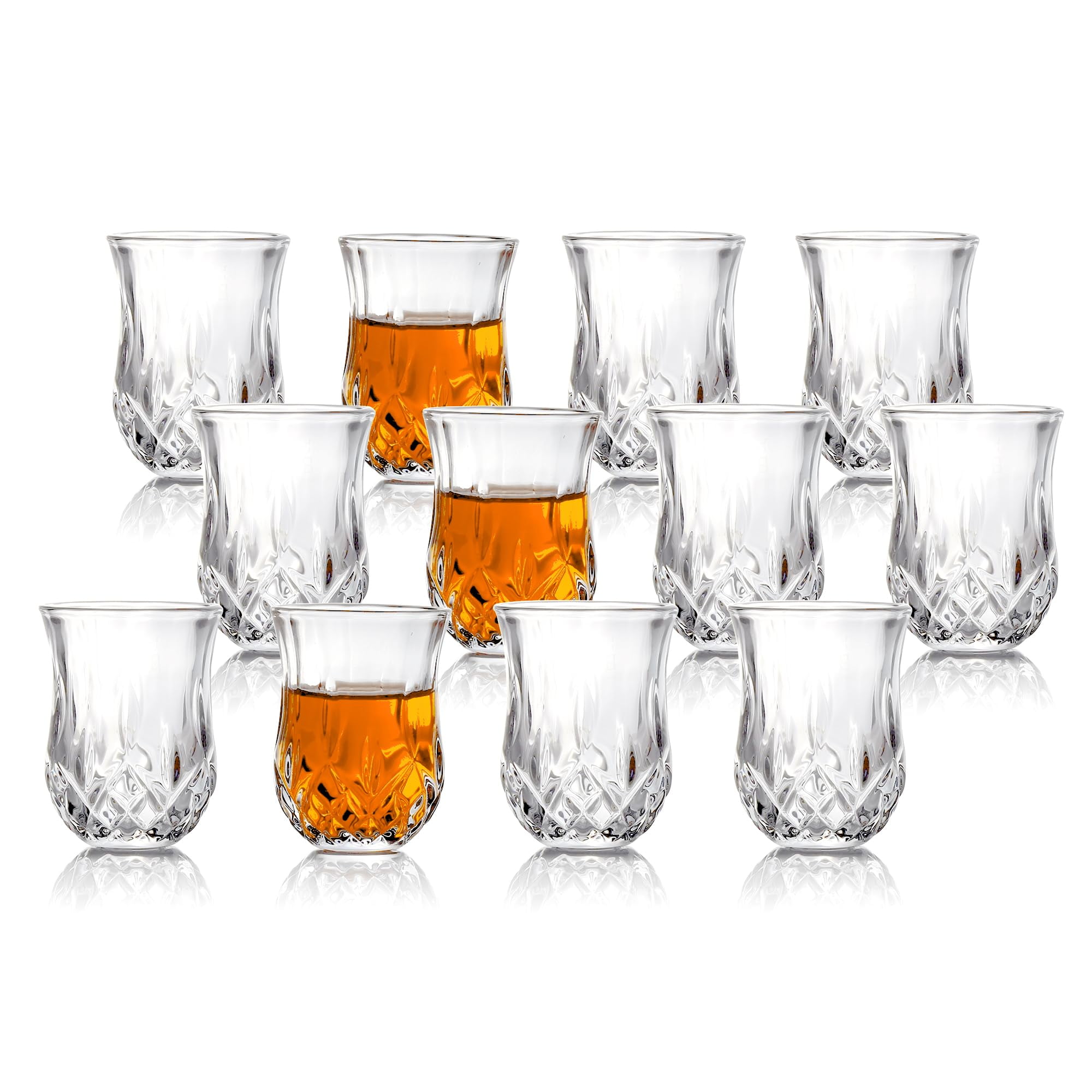 QUAFFER Shot Glass (Set of 12) – Elegant Diamond Patterned Shot Glasses ...