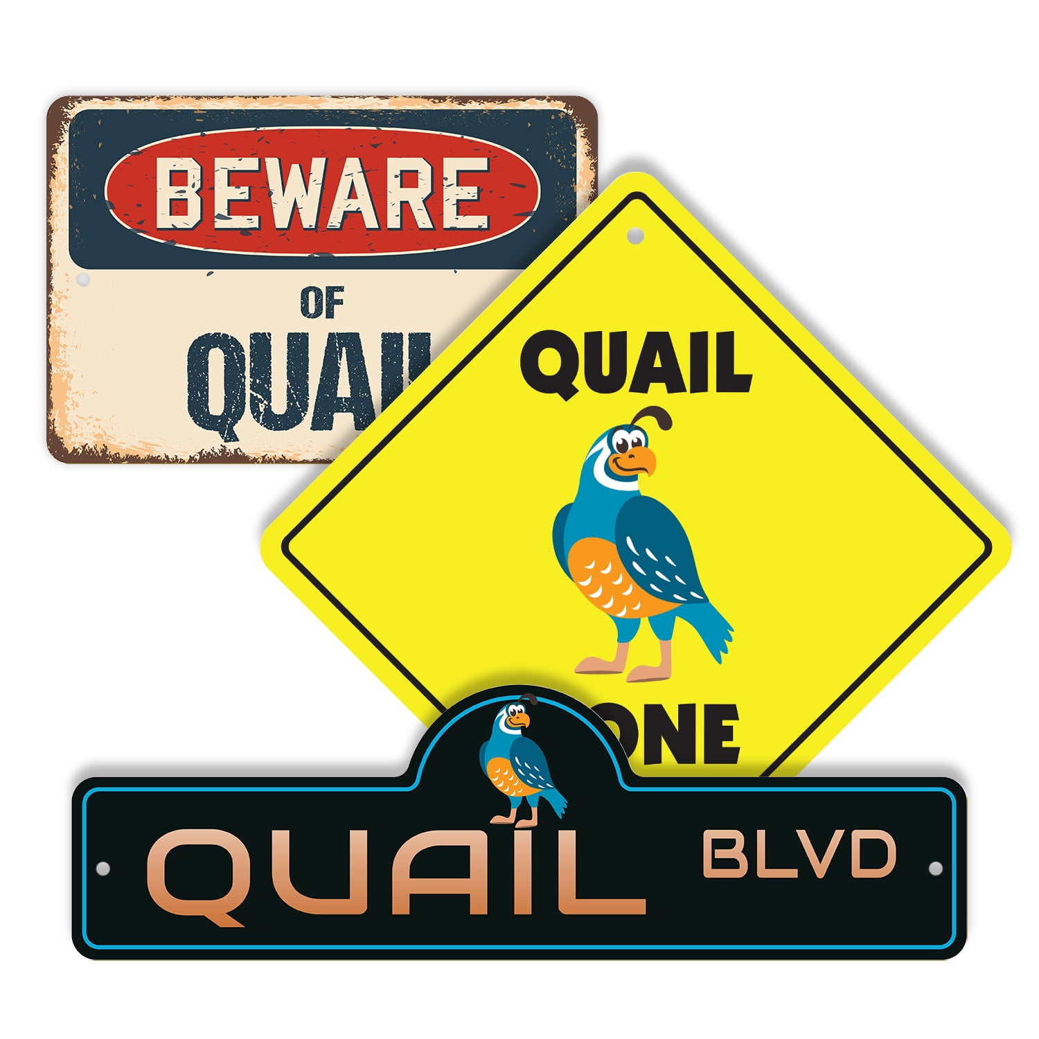Quail (3 Pack) Large Plastic Street Sign Crossing Sign Warning Sign ...