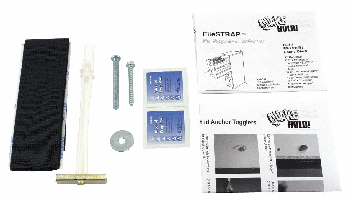 Quakehold! File Cabinet Fastener Strap,Black RW.2X12.B.1 - Walmart.com