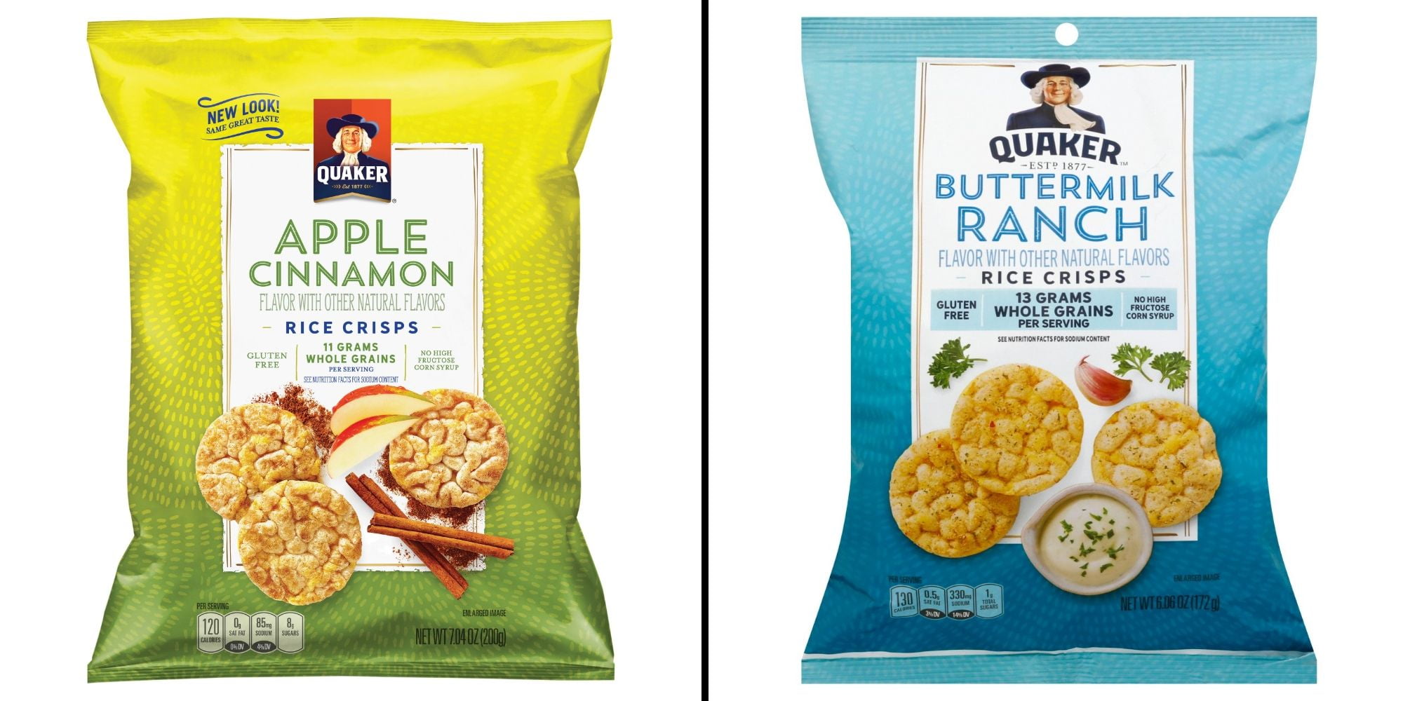 Quaker Apple Cinnamon Rice Crisps 7.04 oz & Quaker Ranch Rice Crisps 6. ...