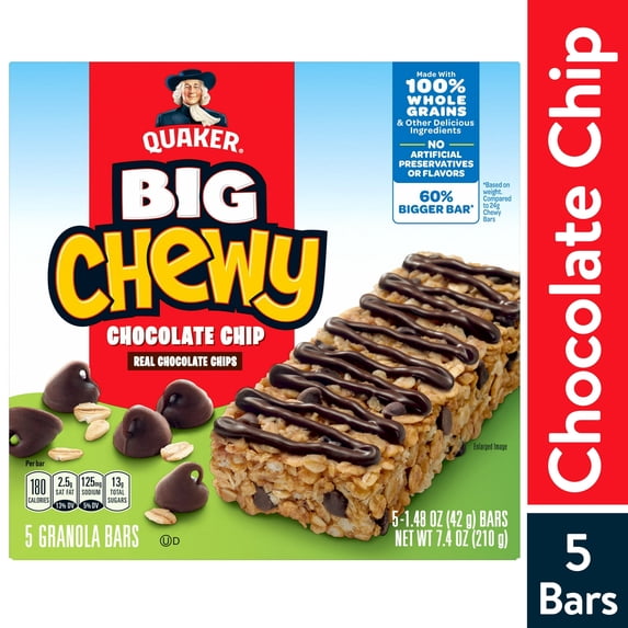Quaker Big Chewy Chocolate Chip Granola Bars, 1.48 oz 5 Count pack of 2 ...