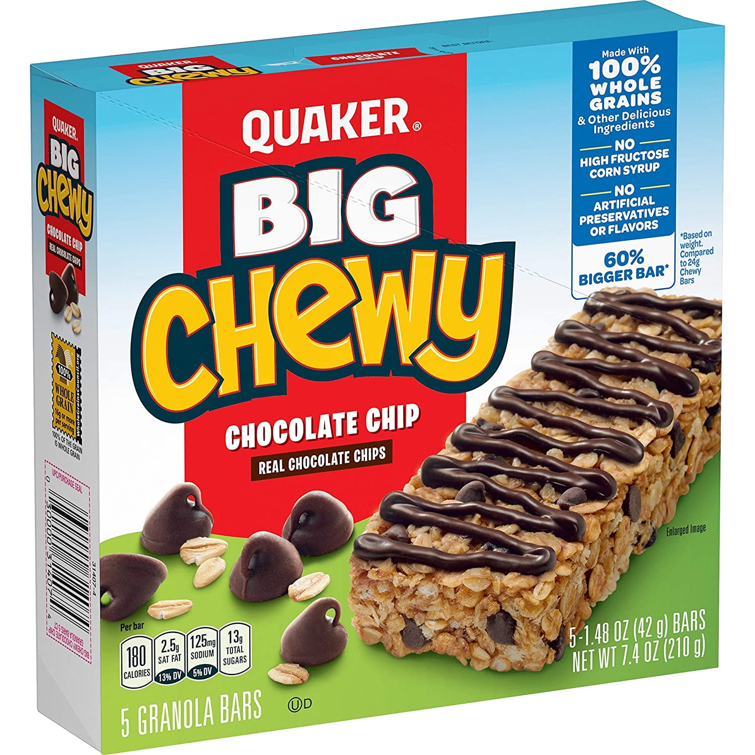 Quaker Big Chewy Granola Bars, 60% Larger, Chocolate Chip, (5 Pack ...