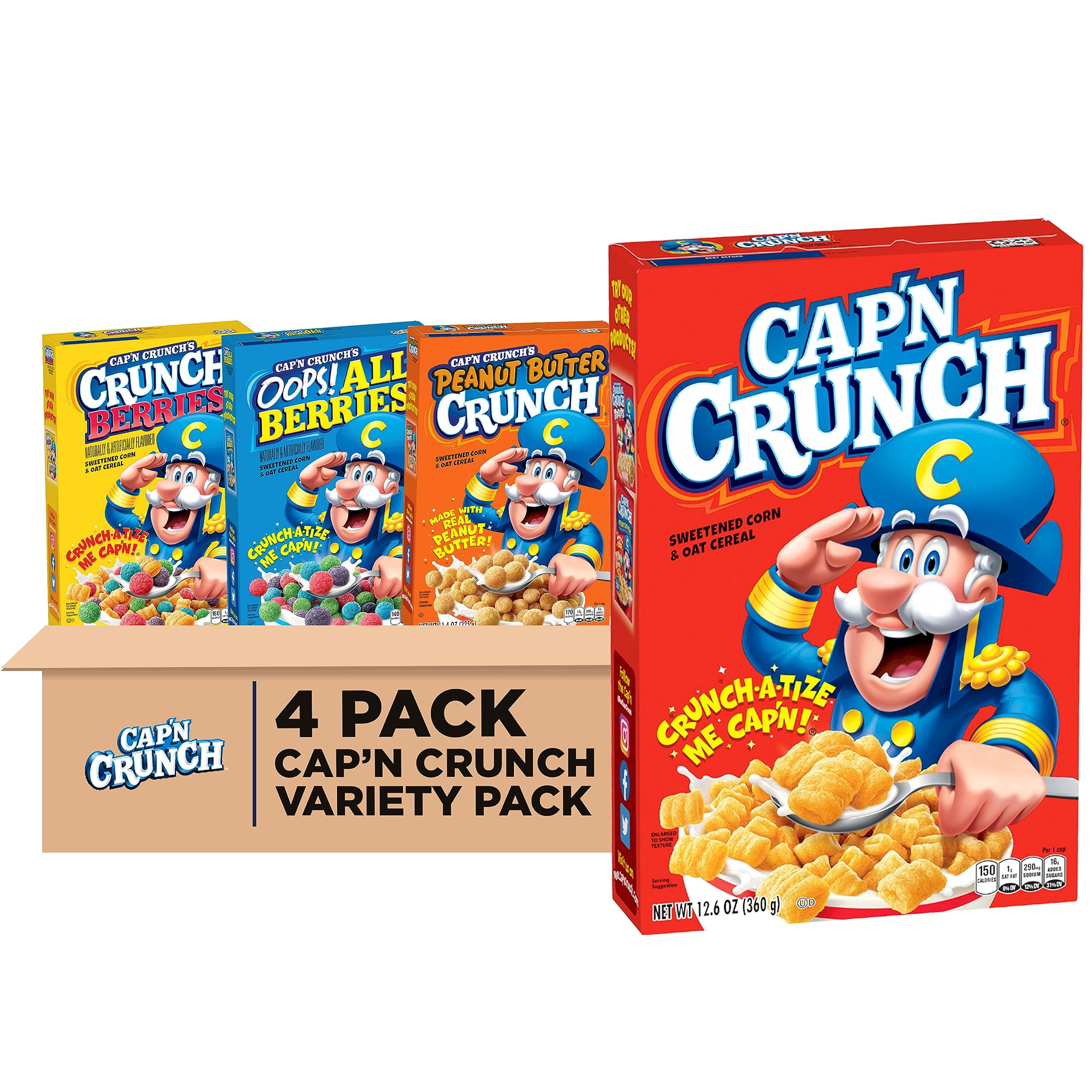 Quaker Cap'n Crunch Breakfast Cereal, 4 Flavor MDH1Variety Pack, (4 ...