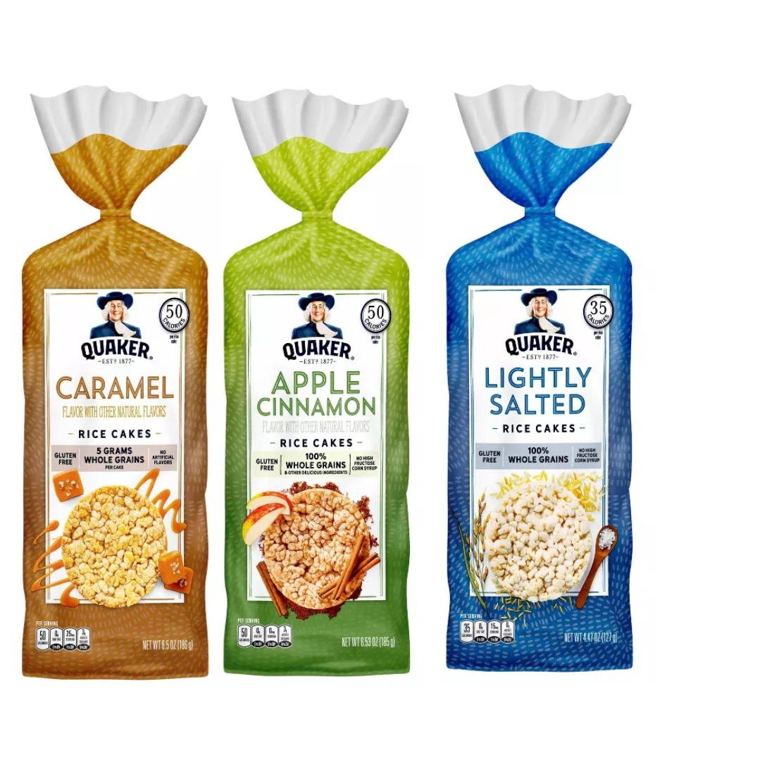 Quaker Caramel Corn Gluten Free Rice Cakes (6.5oz) + Quaker Large Rice ...