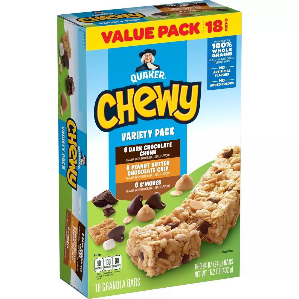 Quaker Chewy 3 Flavor Variety Pack Granola Bars - 15.2oz/18ct - Walmart.com