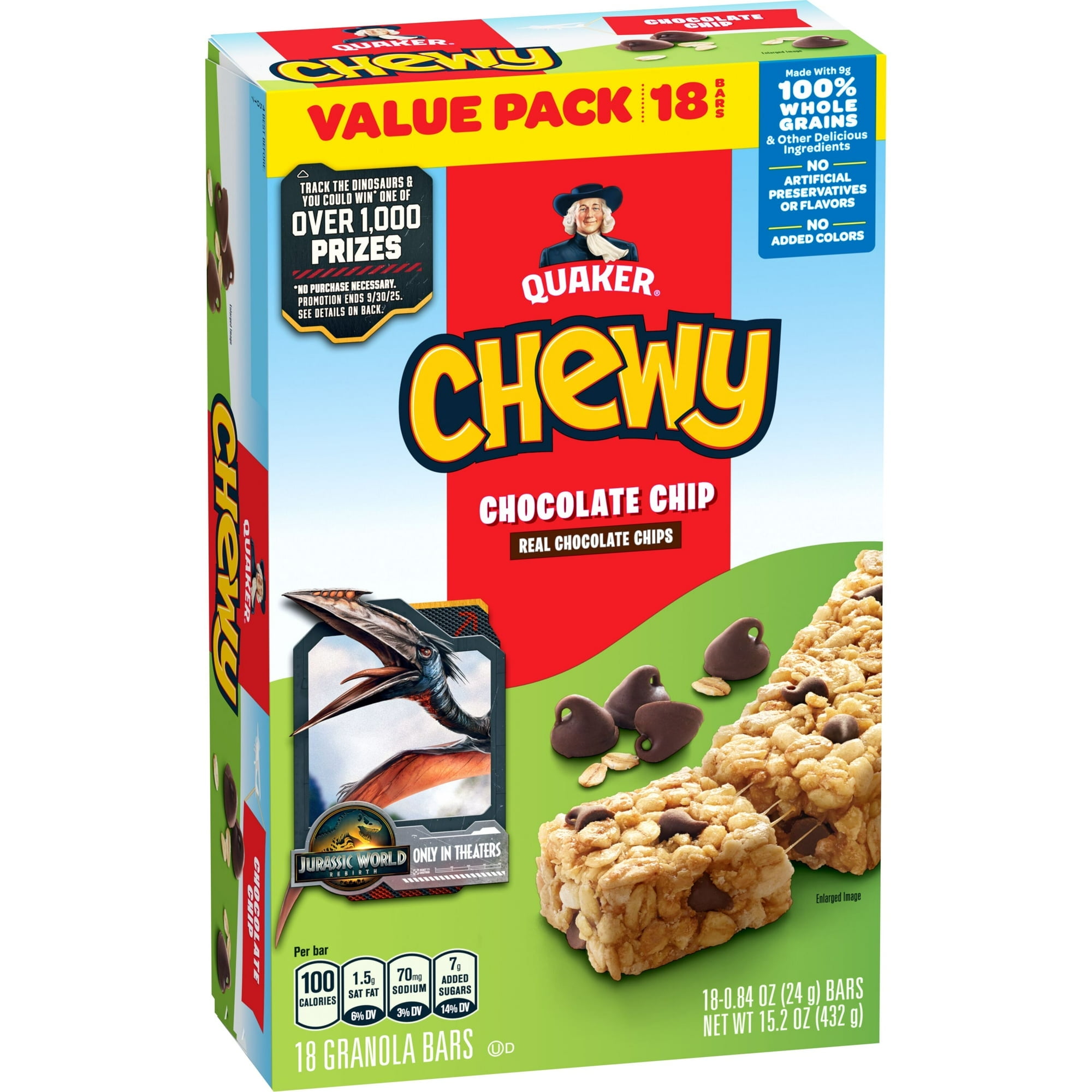 Quaker Chewy Chocolate Chip Granola Bars 18 Count, 0.84 oz Bars(2 Packs ...