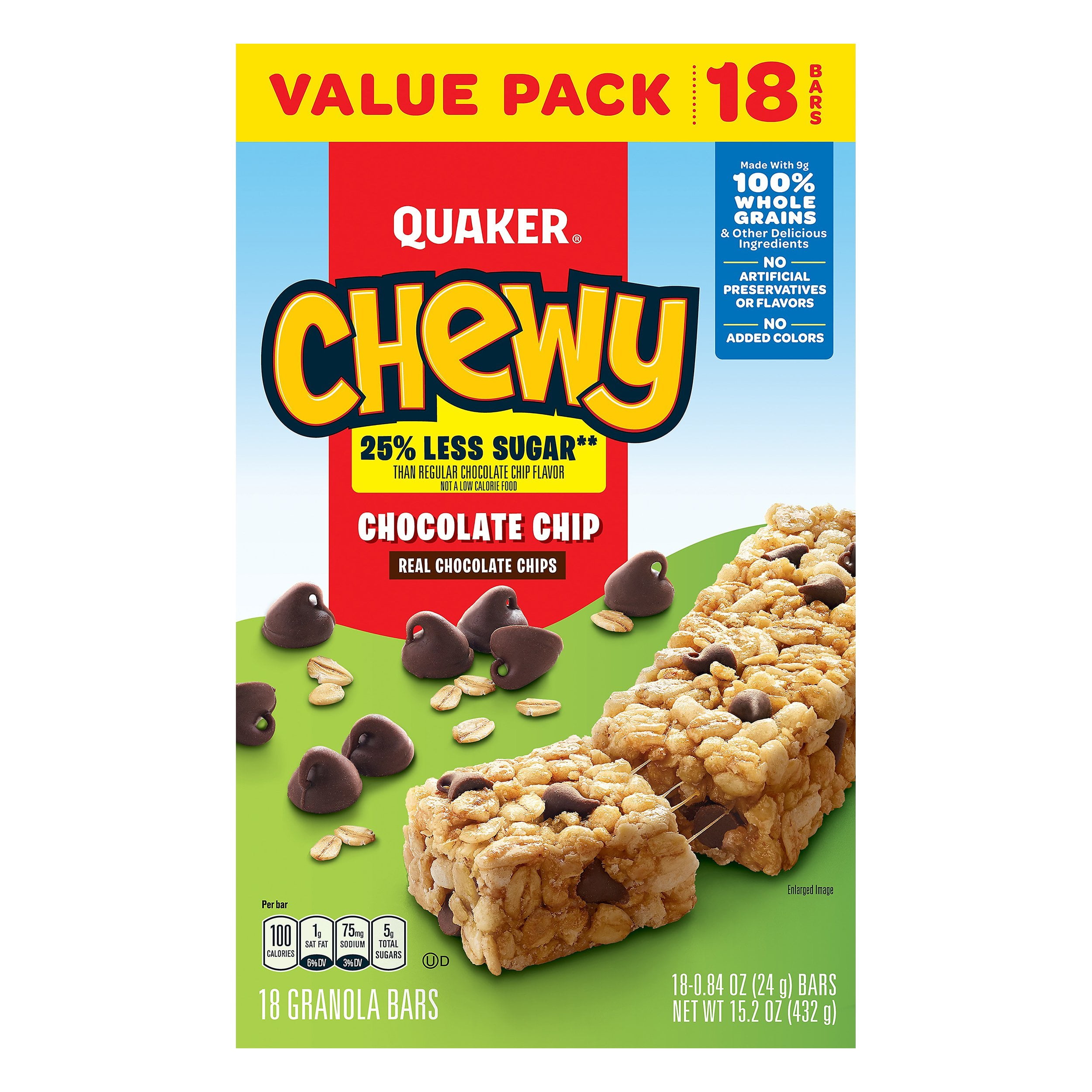 Quaker Chewy Chocolate Chip Granola Bars Value Pack - 18 ct- Pack of 2 ...