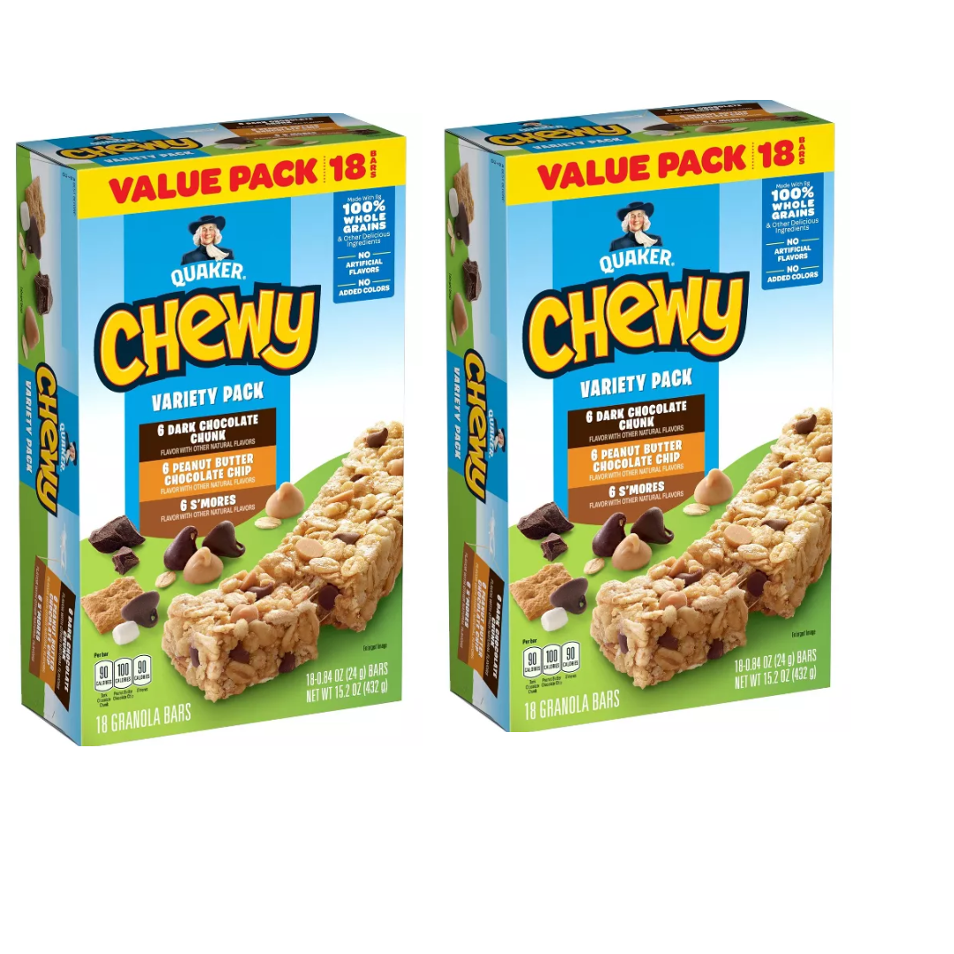 Quaker Chewy Dark Chocolate Chunk, Peanut Butter Chocolate Chip & S ...