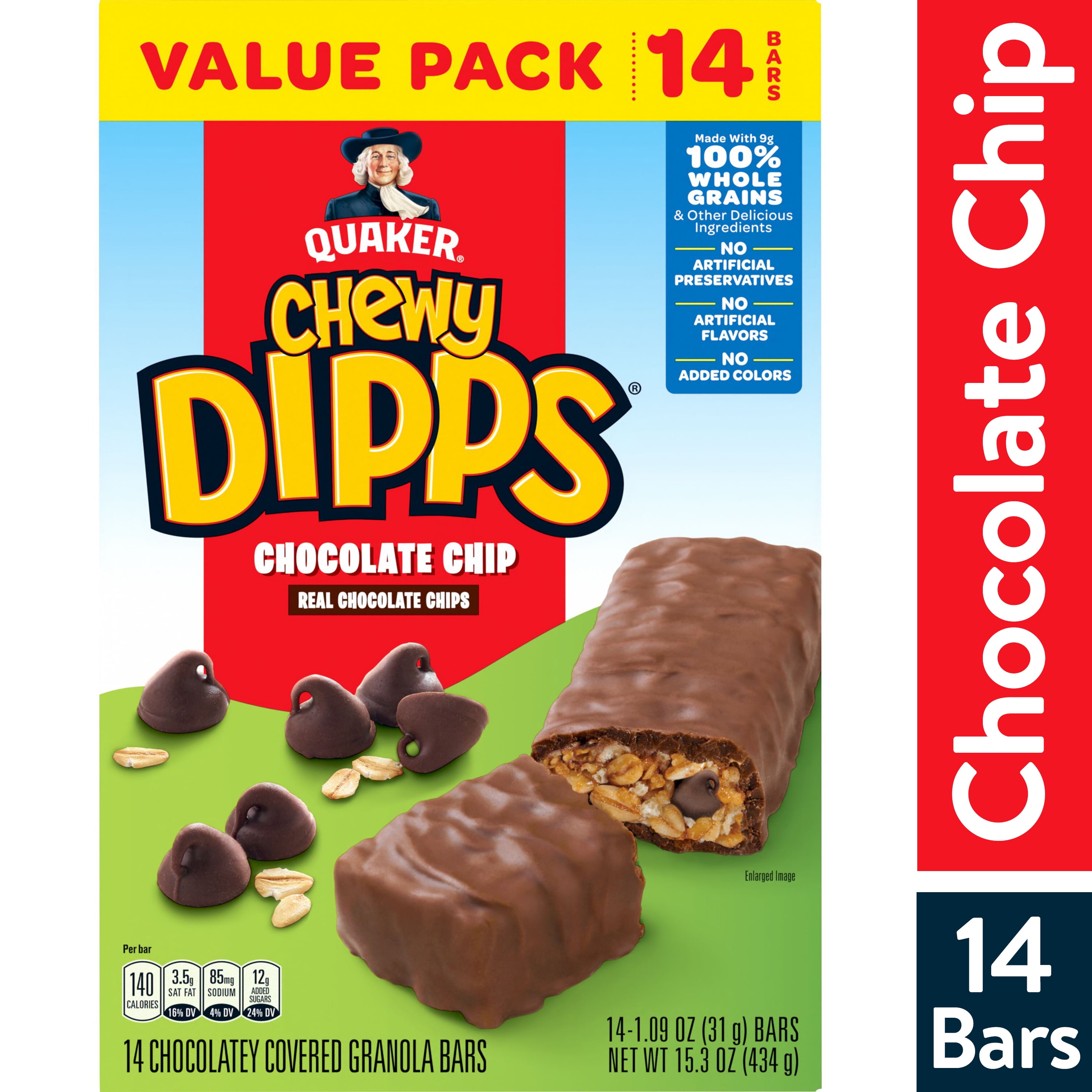 Quaker Chewy Dipps Chocolatey Covered Granola Bars Chocolate Chip, 1.09 ...