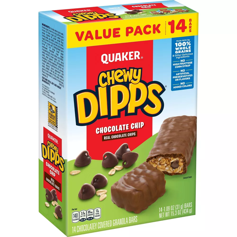 Quaker Chewy Dipps Chocolate Chip Granola Bars - 15.3oz/14ct Low ...