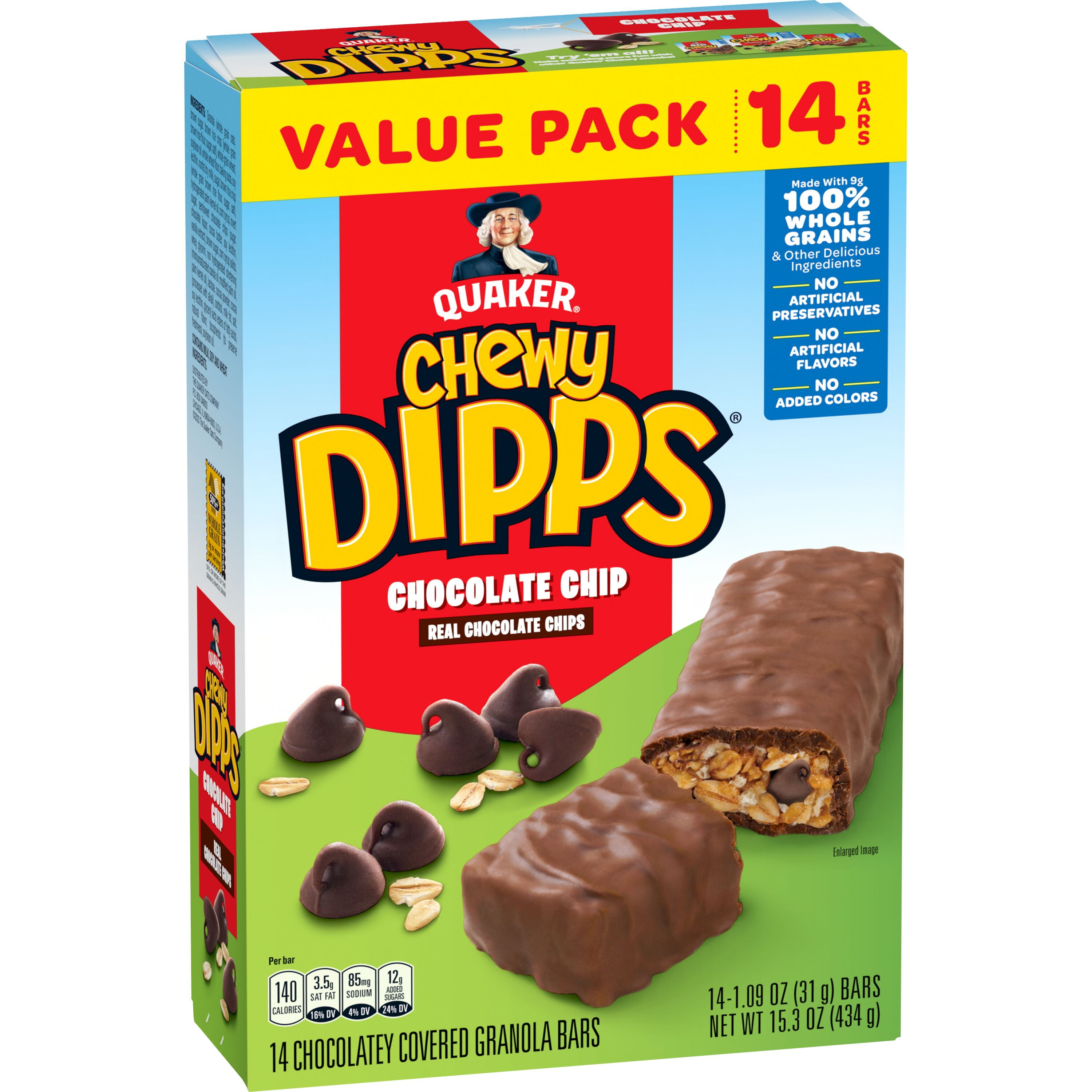 Quaker Chewy Dipps Chocolate Chip Granola Bars, 1.09 oz, 14 count ...