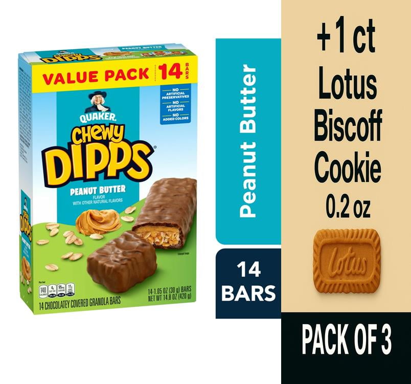 Quaker Chewy Dipps Peanut Butter Granola Bars 14 ct - Pack of 3 & Lotus ...
