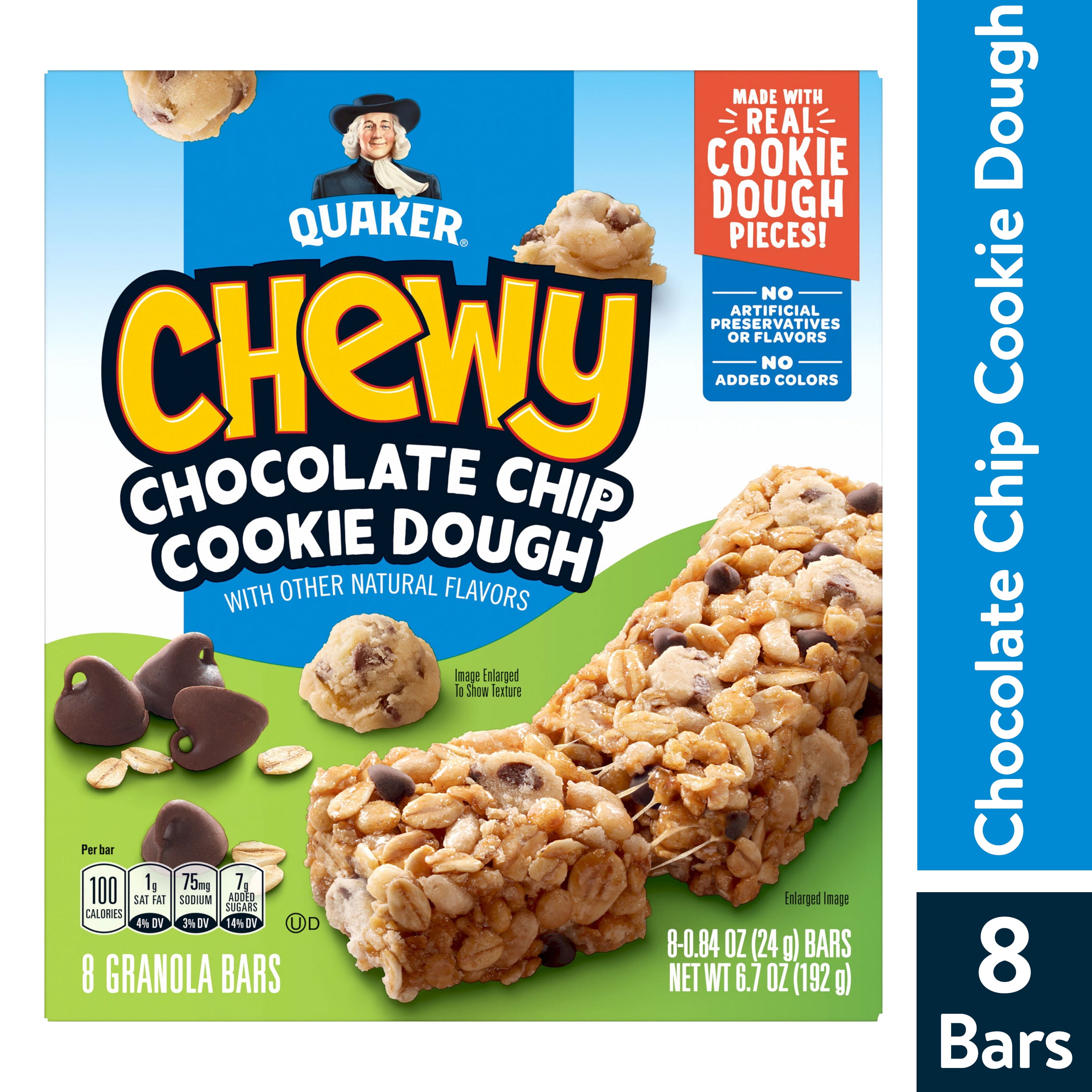 Quaker Chewy Granola Bars, Chocolate Chip Cookie Dough, 0.84 oz Bars, 8 ...