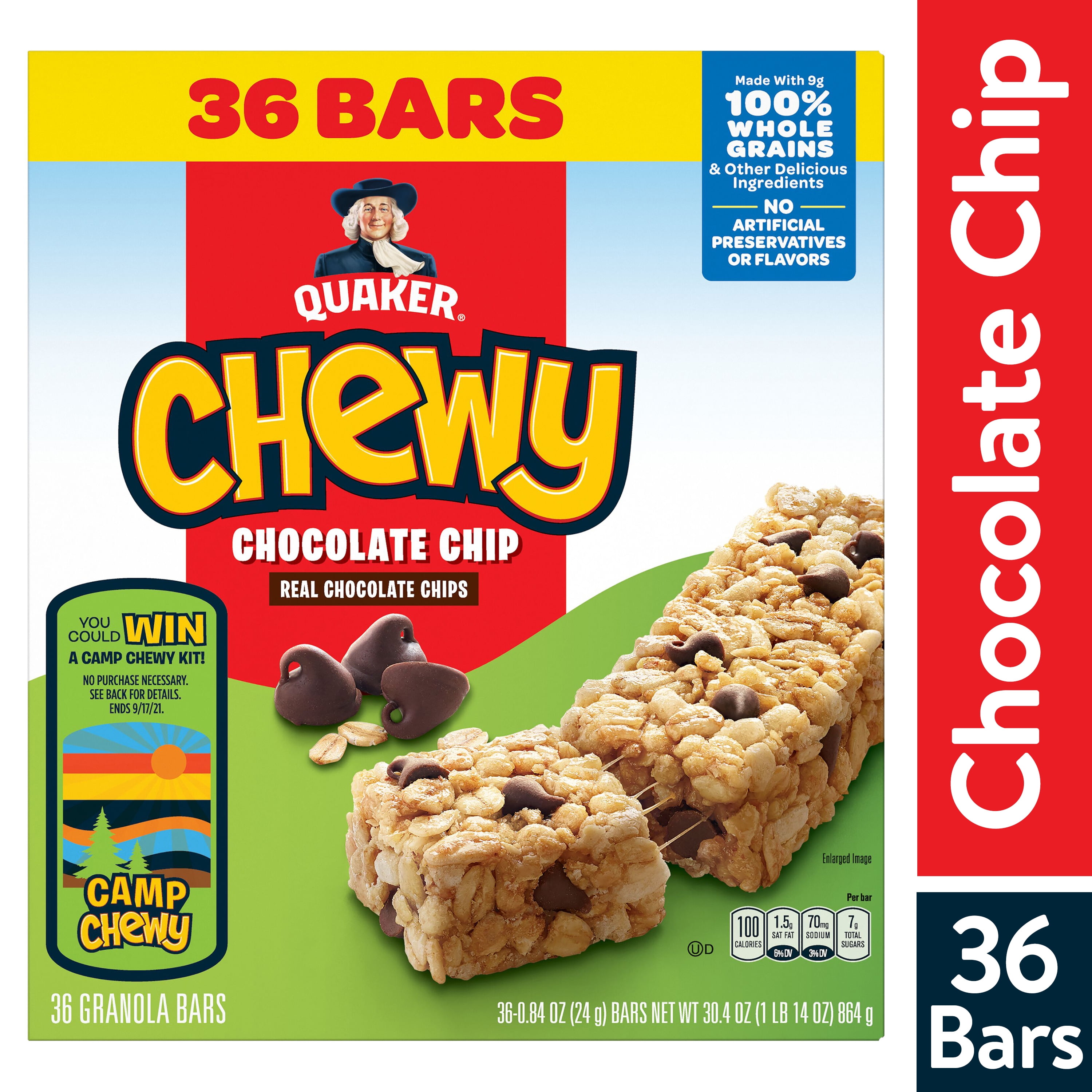 Quaker Chewy Granola Bars, Chocolate Chip Flavor, 0.84 oz, 36 Count ...