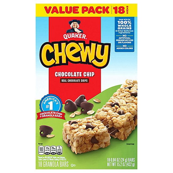 Quaker Chewy Granola Bars Chocolate Chip Value Pack - 18-0.84 Oz ...