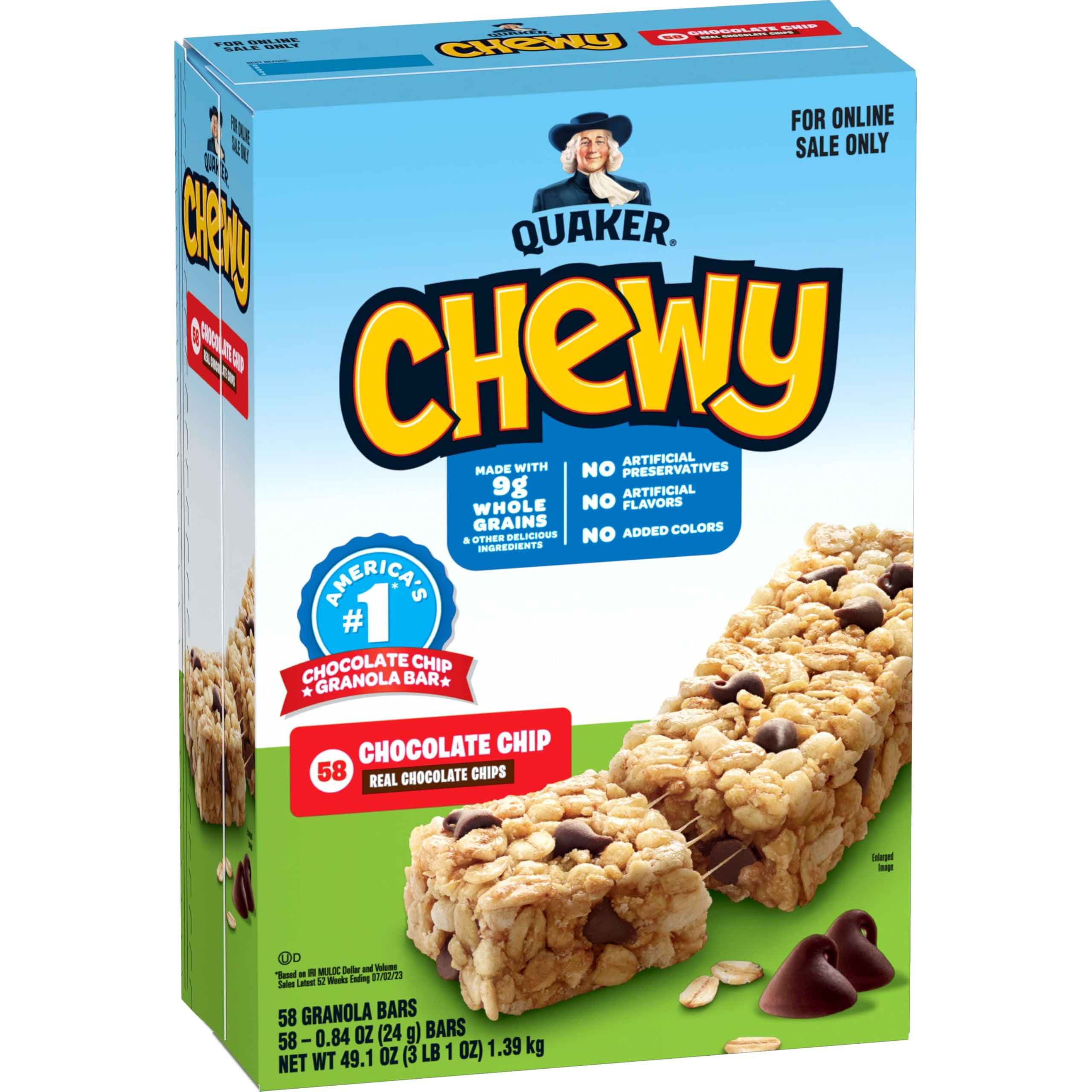 Quaker Chewy Granola Bars, Chocolate Chip, AD01 58 Count - Packaging ...