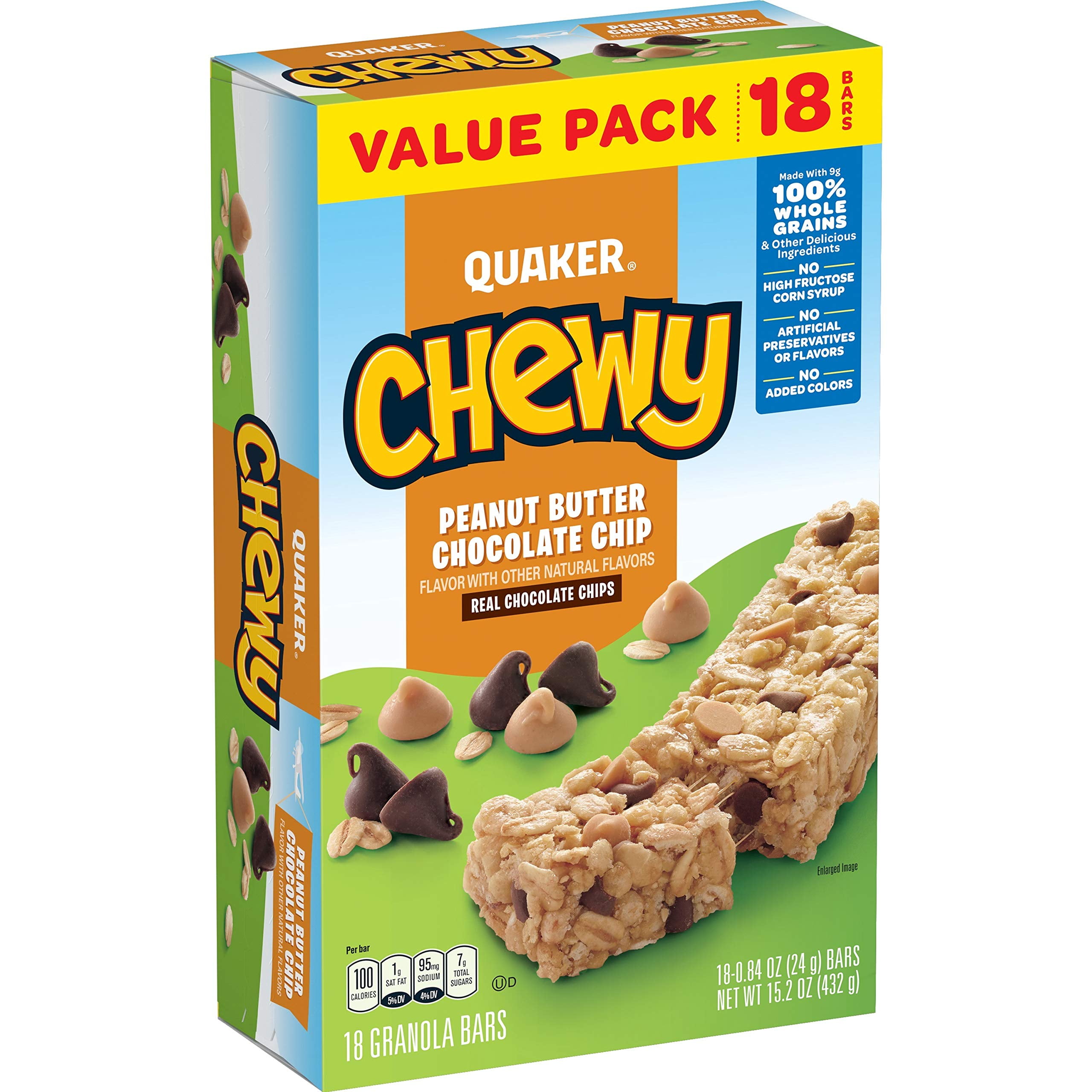 Quaker Chewy Peanut Butter Chocolate Chip Granola Bars, 15.2 OZ - Walmart.com
