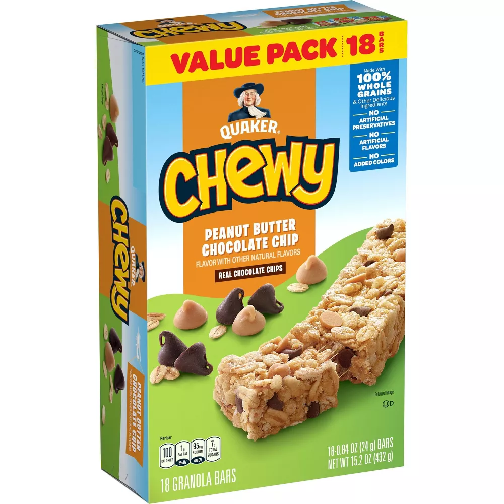 Quaker Chewy Peanut Butter Chocolate Chip Granola Bars 15.2oz 18ct ...