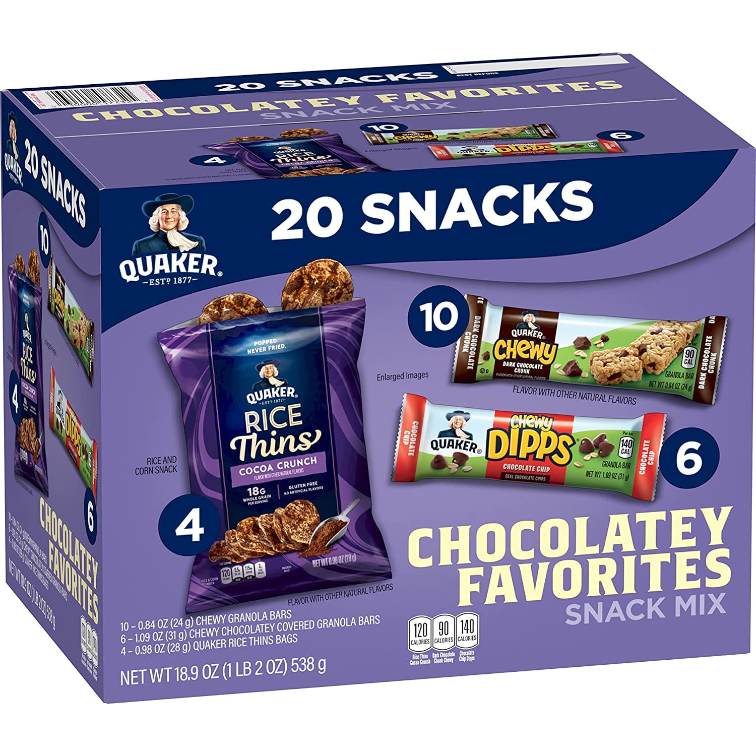 Quaker Chocolatey Favorites Snack Mix, Rice Thins, Chewy Granola Bars ...