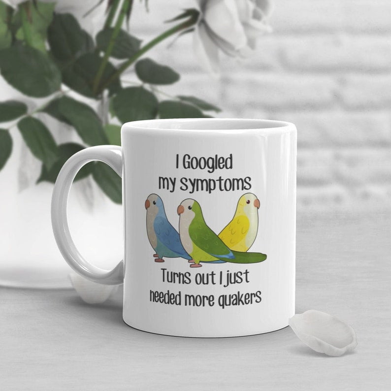 Quaker Coffee Mug, Cute Bird Gift, Pet Lover, Green Quaker, Blue Quaker ...