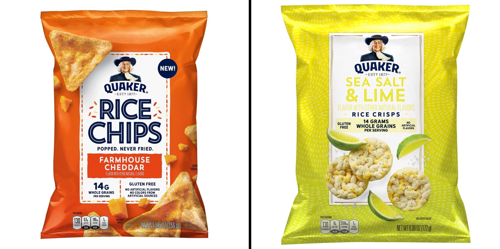 Quaker Farmhouse Cheddar Rice Chips 5.5 oz & Sea Salt & Lime Rice ...