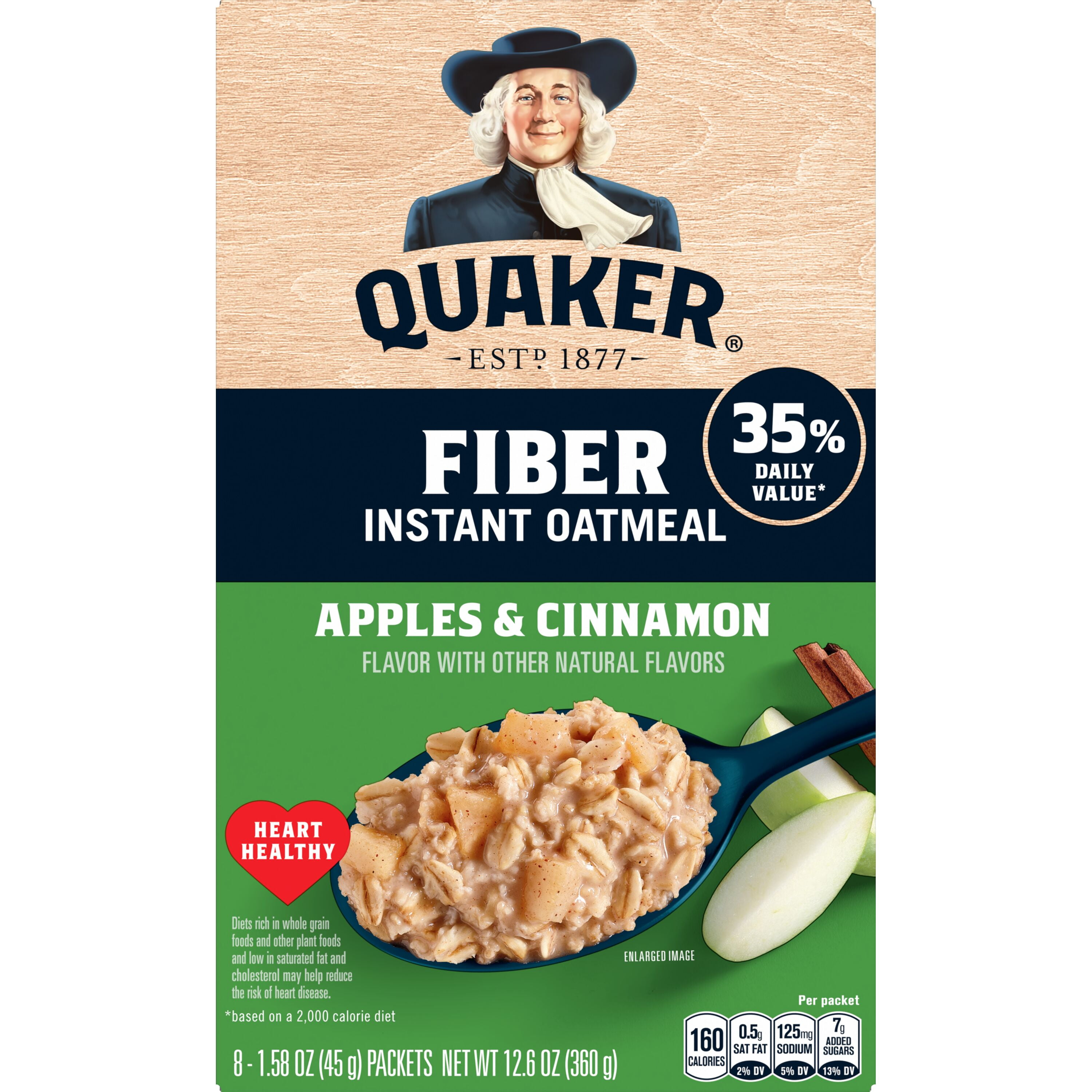 Quaker Fiber Apples & Cinnamon Instant Oatmeal, 1.58 oz 8 Count ...
