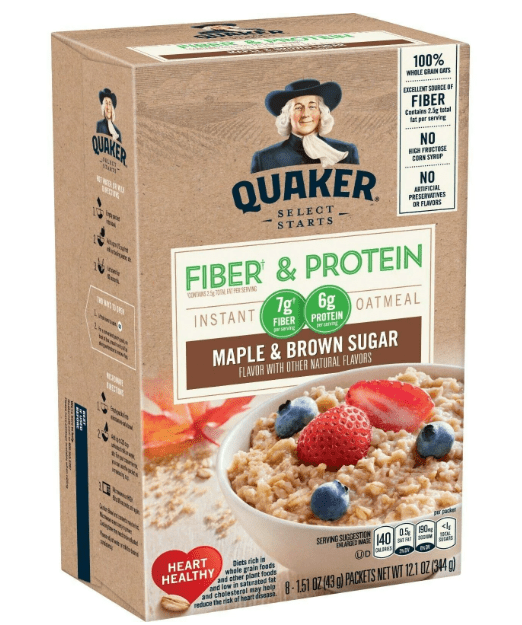 Quaker Oats Fiber & Protein Instant Oatmeal, Maple Brown Sugar, 1.51 oz ...