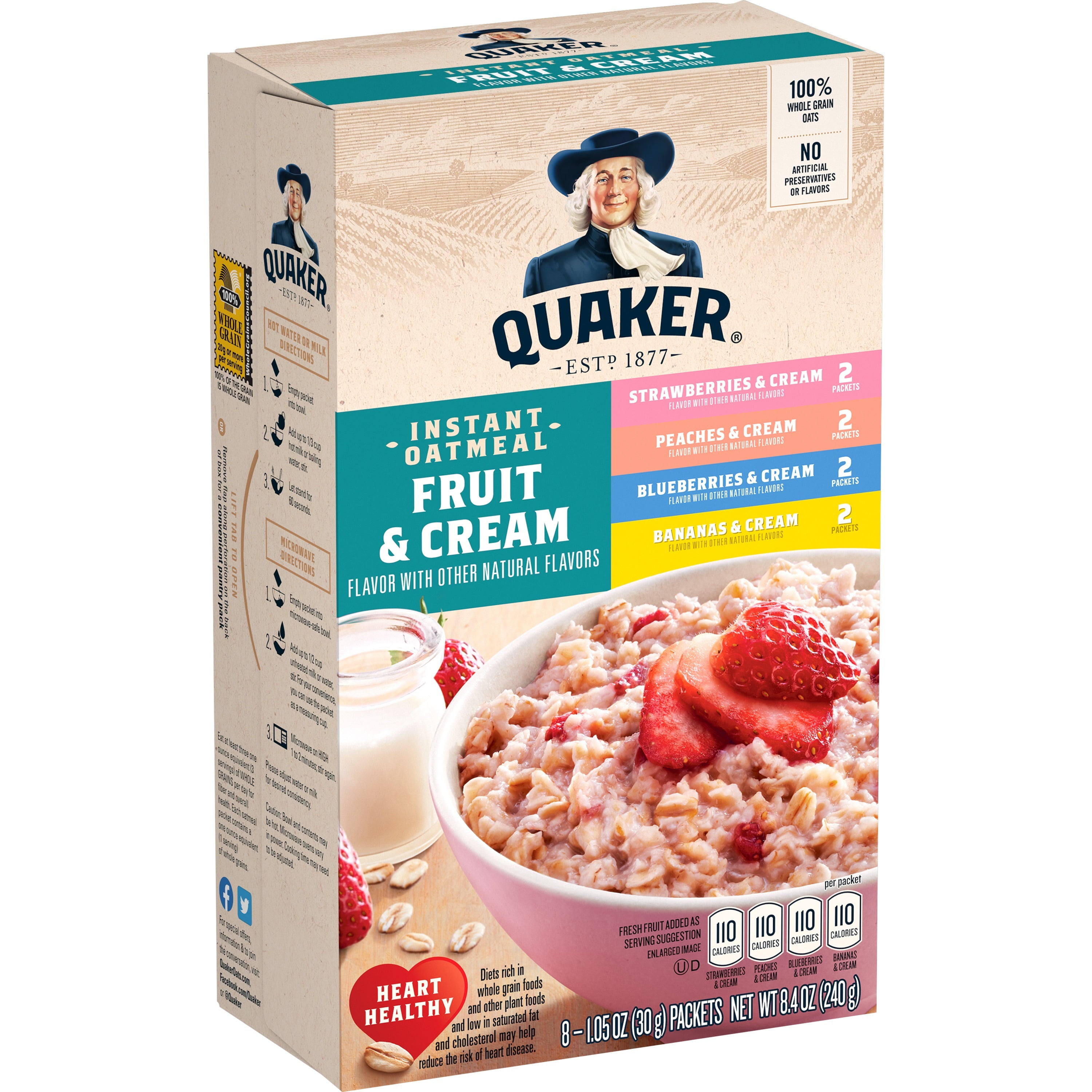 Quaker, Fruit & Cream Instant Oatmeal, Variety Pack, Quick Cook Ready ...
