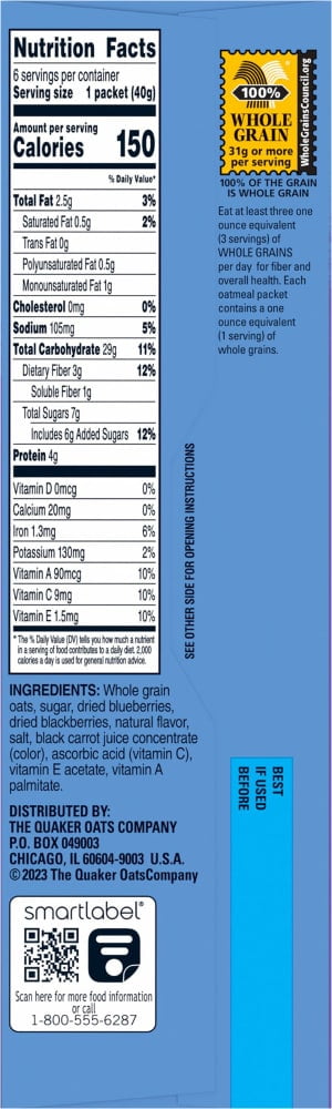 Quaker Fruit Fusion Blueberry Blackberry Instant Oatmeal - 6 ct ...