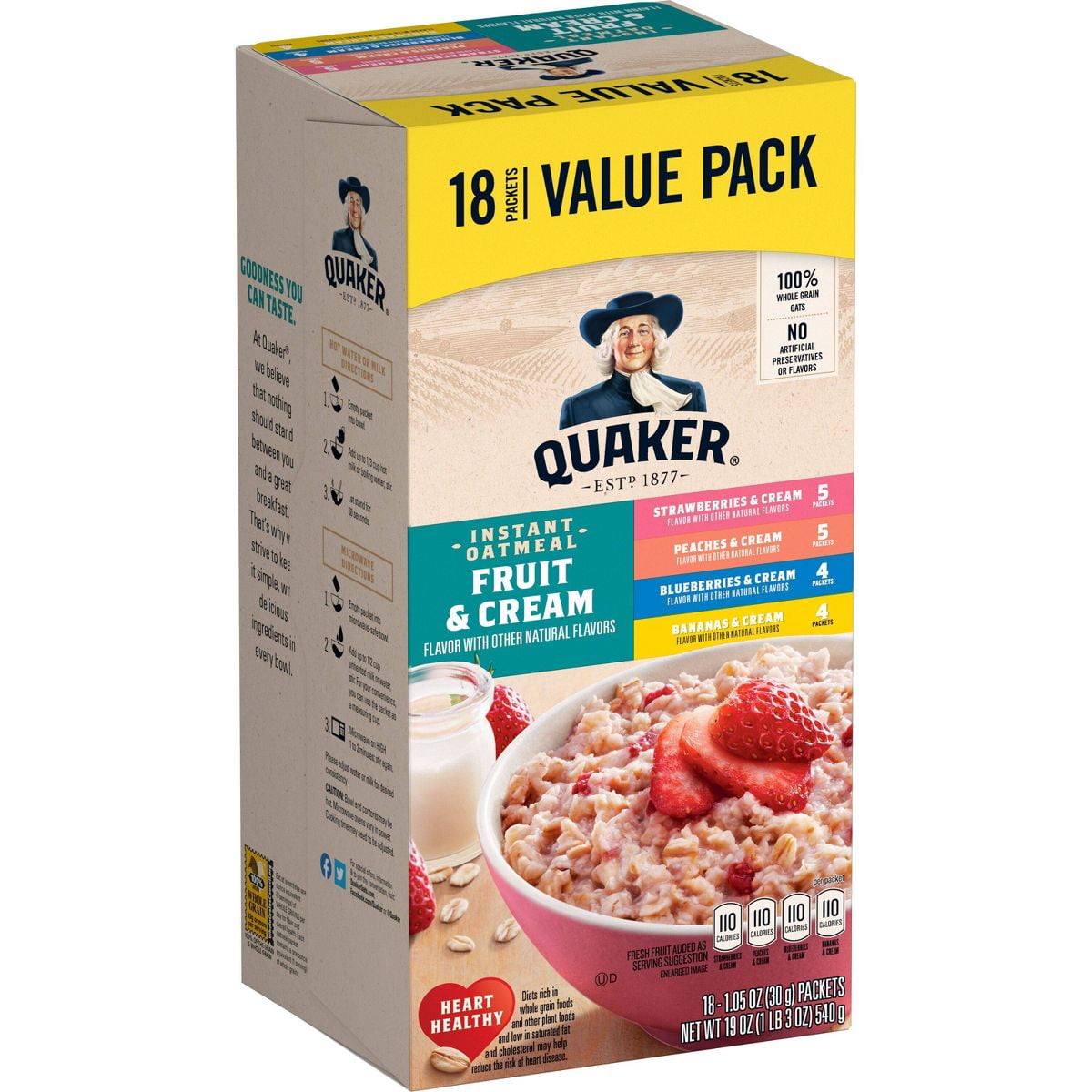 Quaker Instant Fruit Cream Flavored Oatmeal - 19oz/18ct - Walmart.com
