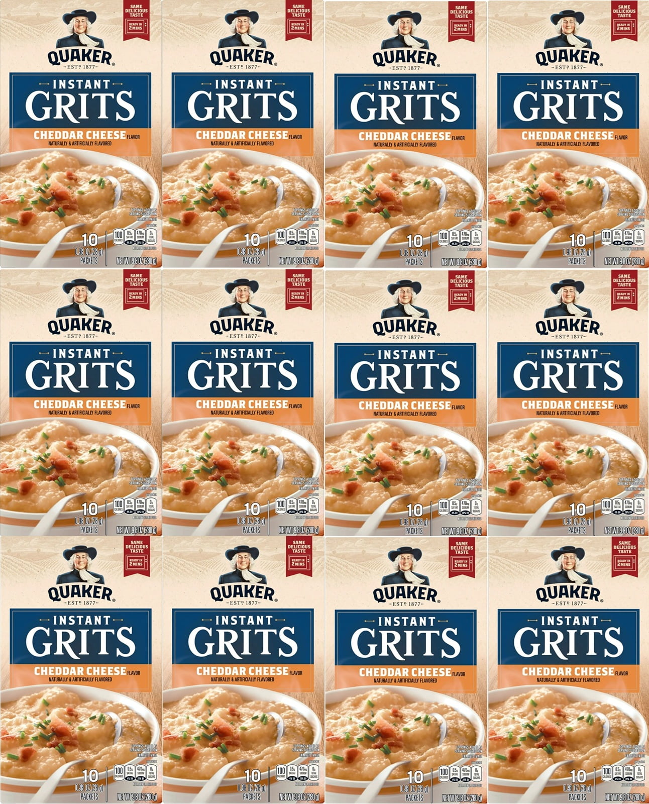 Quaker Instant Grits Cheddar Cheese 0.98 oz each, 10 Count (Pack of 12 ...