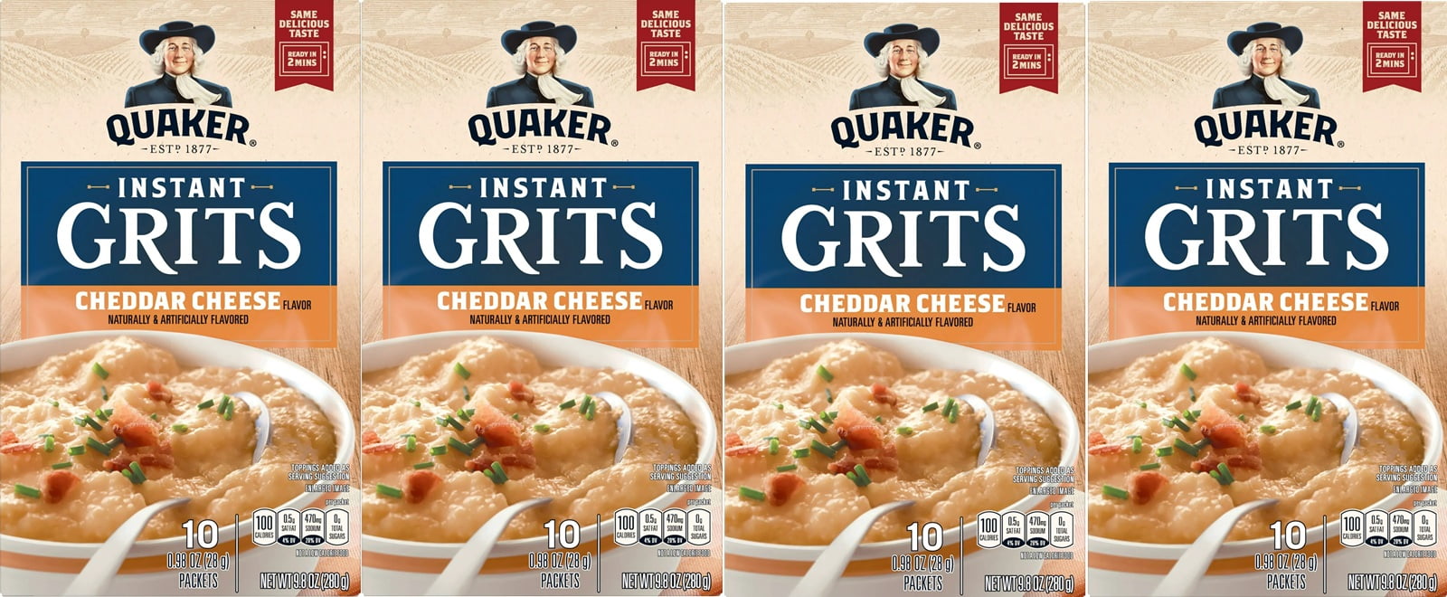 Quaker Instant Grits Cheddar Cheese 0.98 oz each, 10 Count (Pack of 4 ...