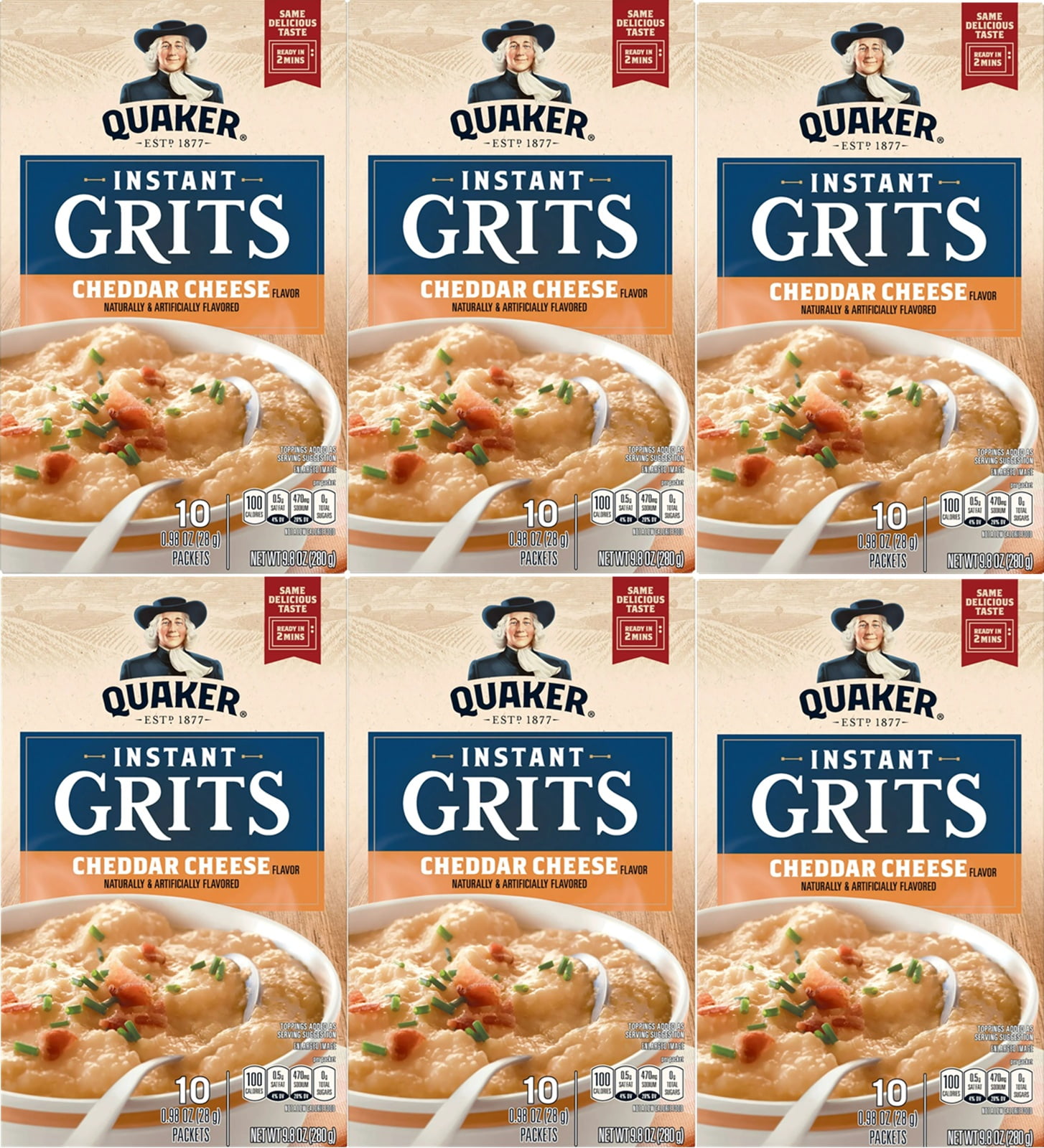 Quaker Instant Grits Cheddar Cheese 0.98 oz each, 10 Count (Pack of 6 ...