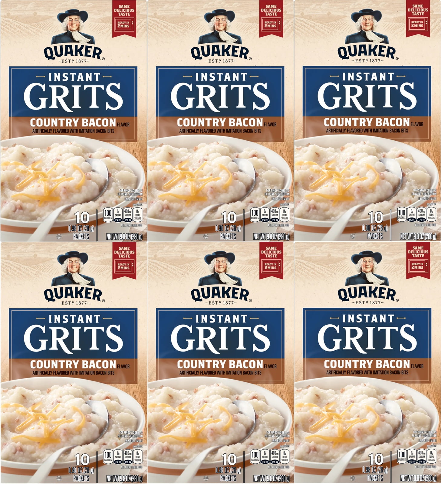 Quaker Instant Grits Country Bacon 0.98 oz each, 10 Count (Pack of 6 ...