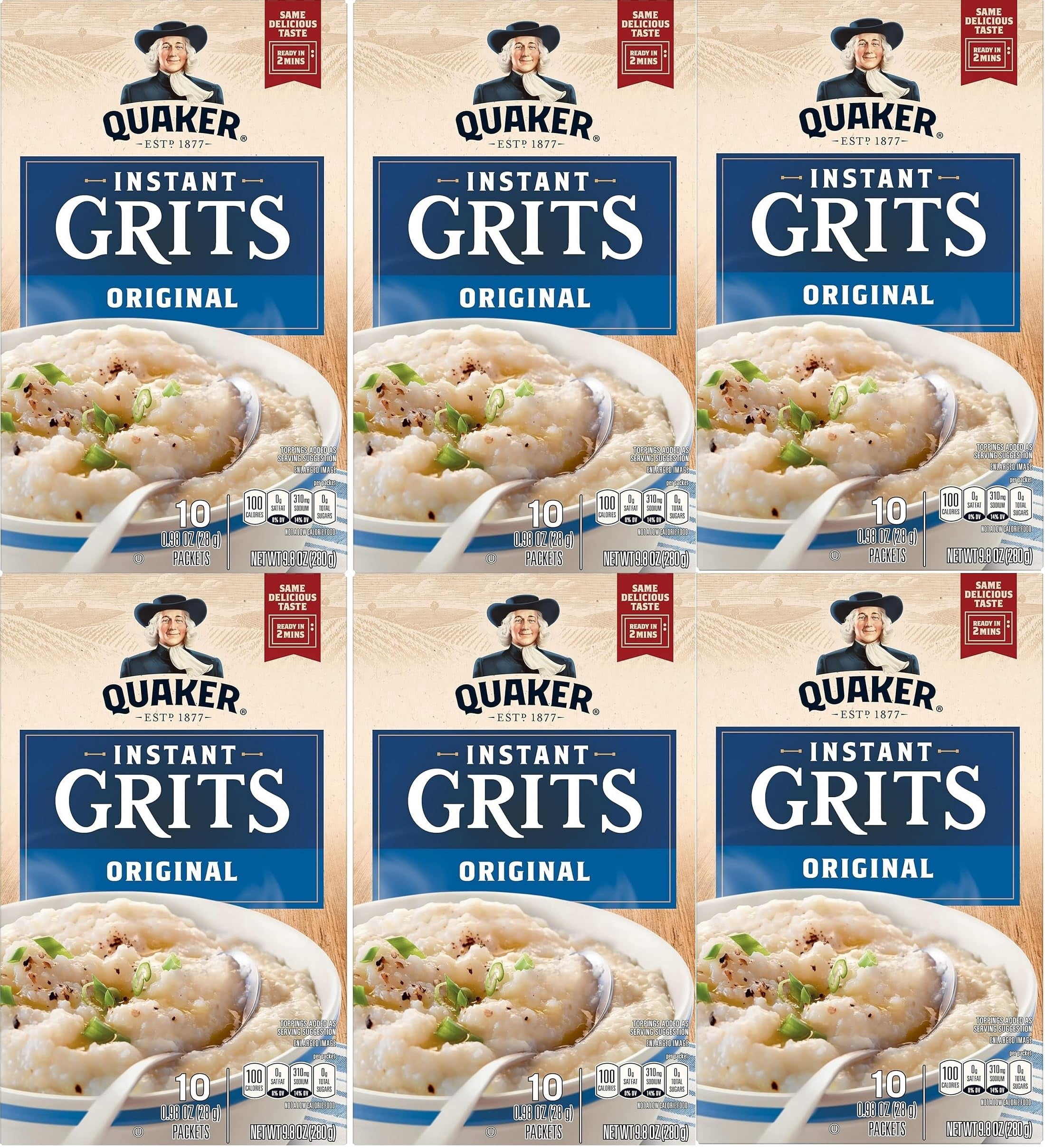 Quaker, Instant Grits, Original, 10 Count, 9.8 oz Box (Pack of 6 ...