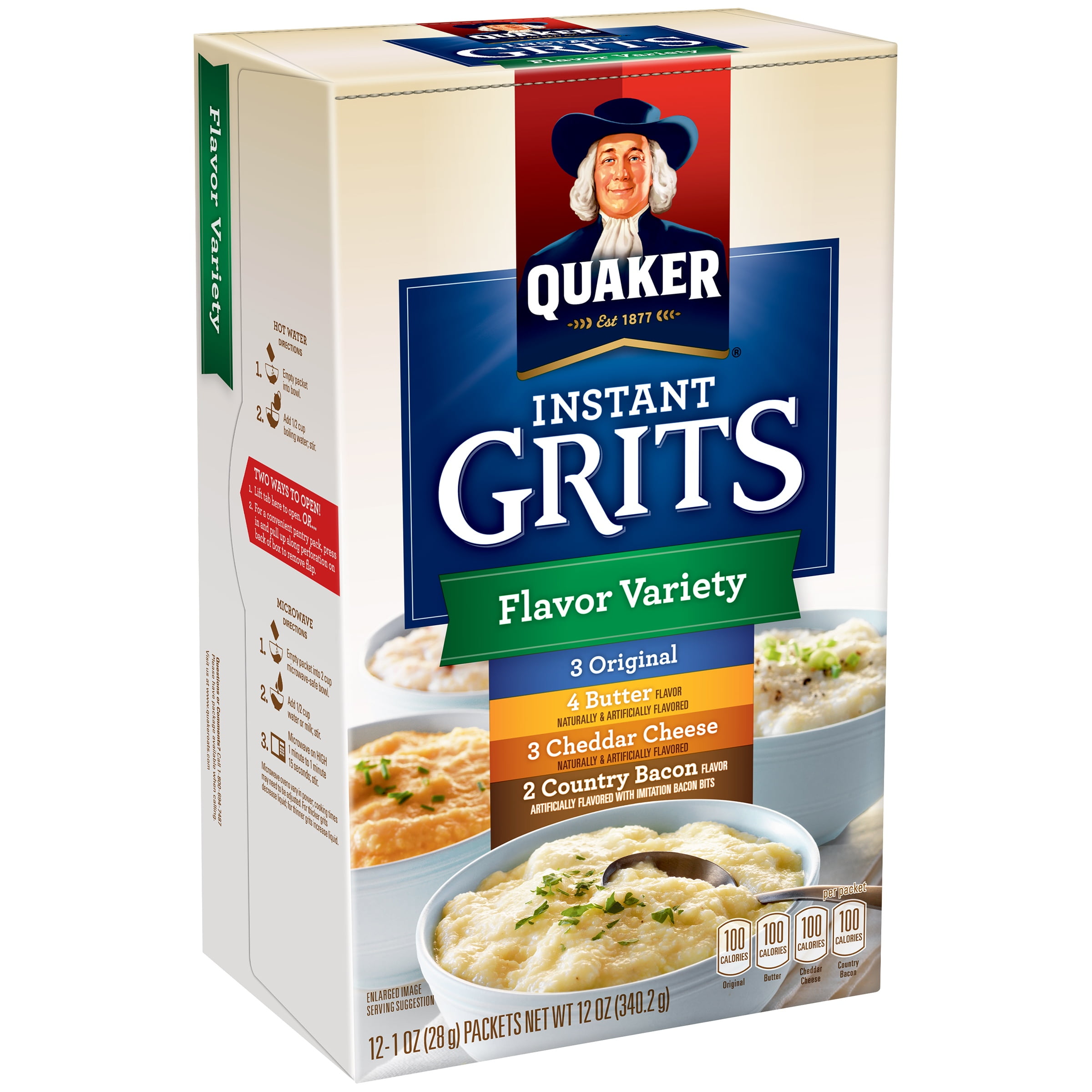 Quaker Instant Grits, Variety Pack, 1.0 oz, 12 Packets - Walmart.com