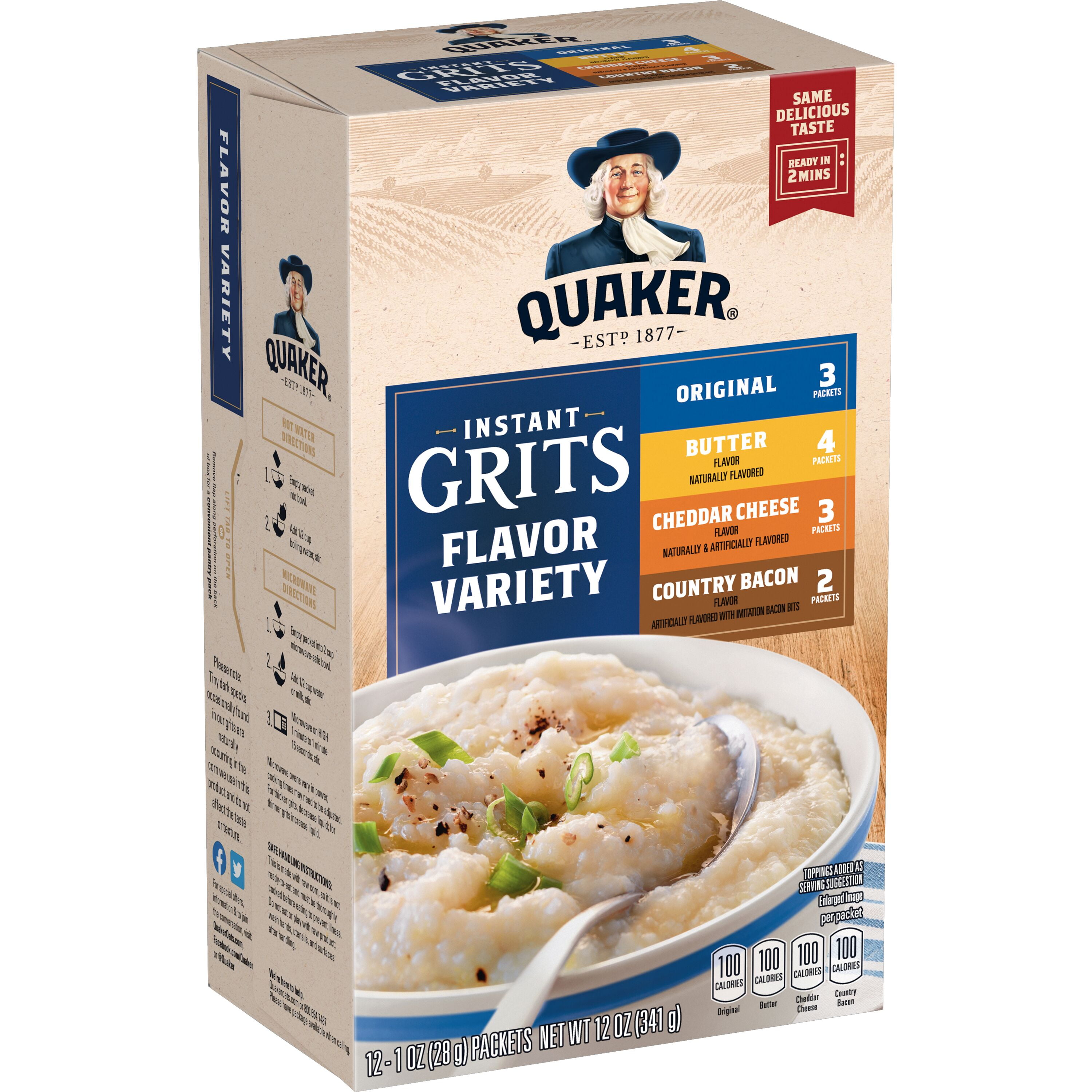 Quaker Quick Instant Grits, Microwave Ready, Variety Pack - Original ...