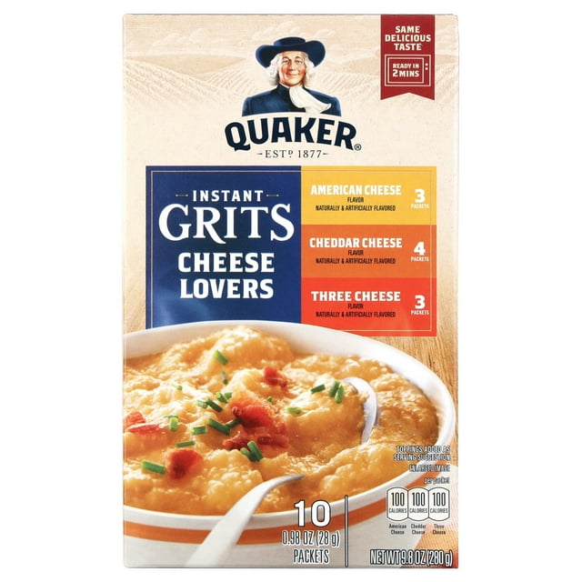 Quaker Quick Pack Cheese Instant Grits, Shelf Stable, 9.8 oz, 10 Count ...