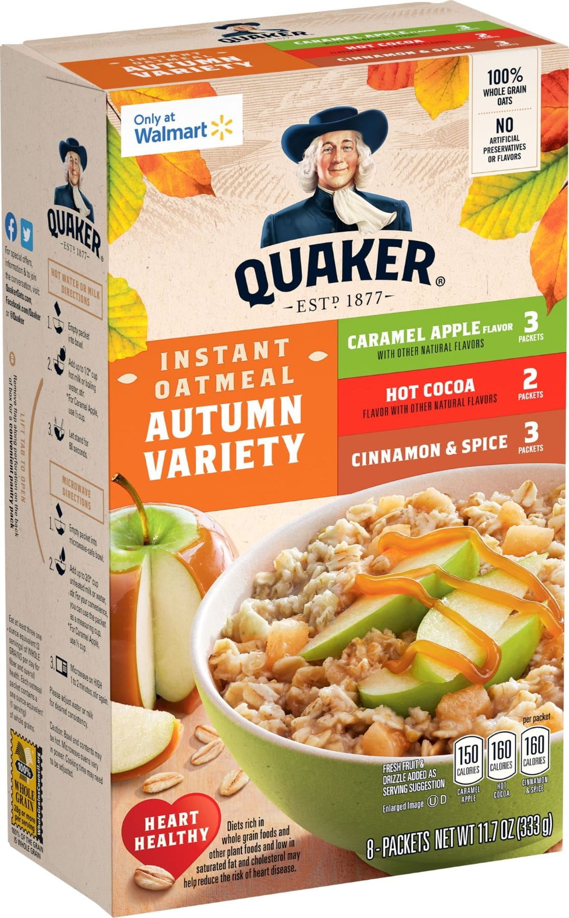 Quaker Instant Oatmeal, 3 Flavor Autumn Variety, 8 Packets - Walmart ...