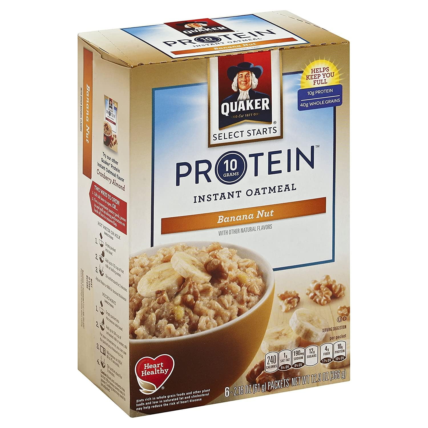 Quaker Instant Oatmeal AJH3 Protein Banana Nut Flavor 6 Count, 12.9oz ...